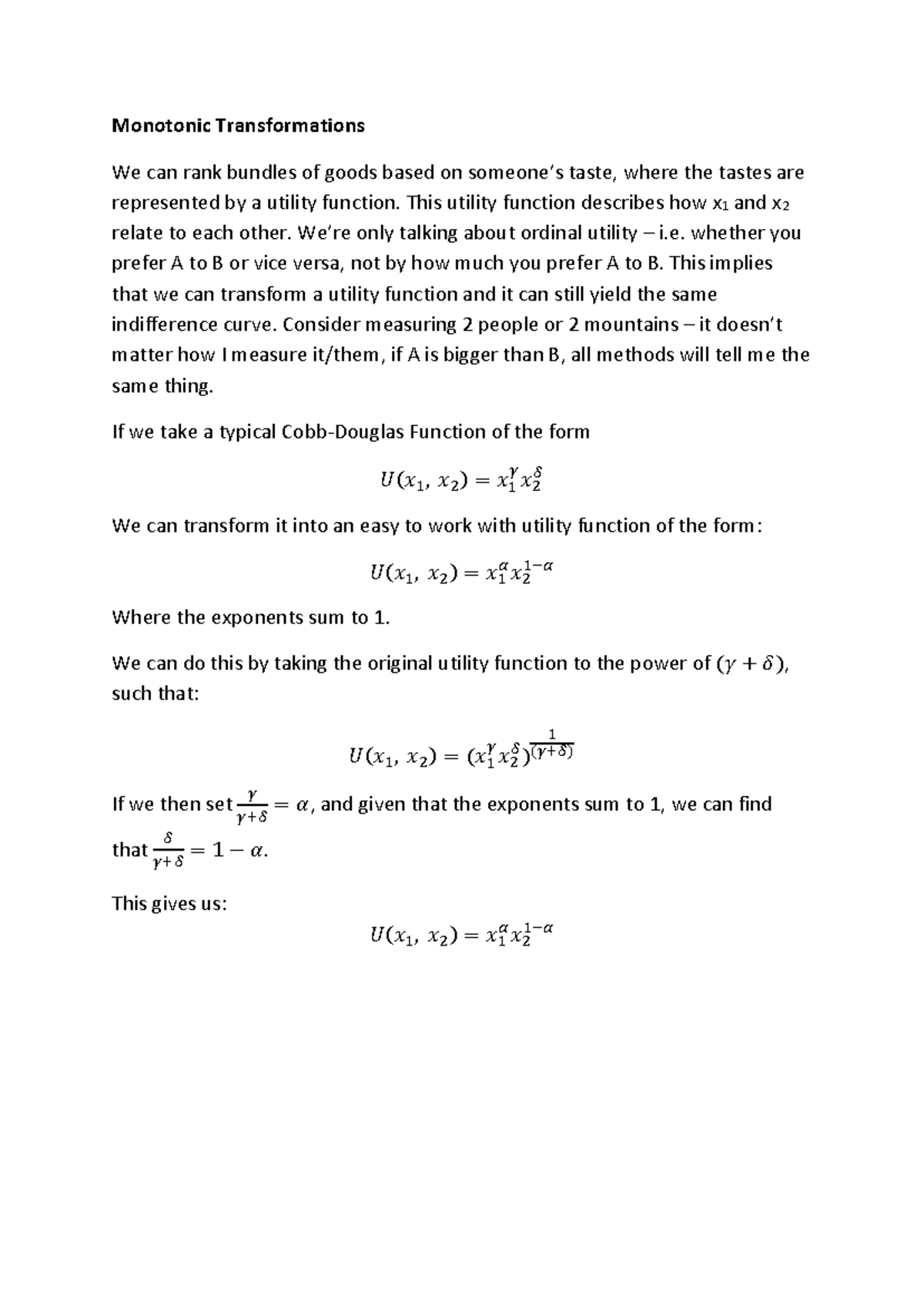 Monotonic Transformations - This utility function describes how x 1 and ...