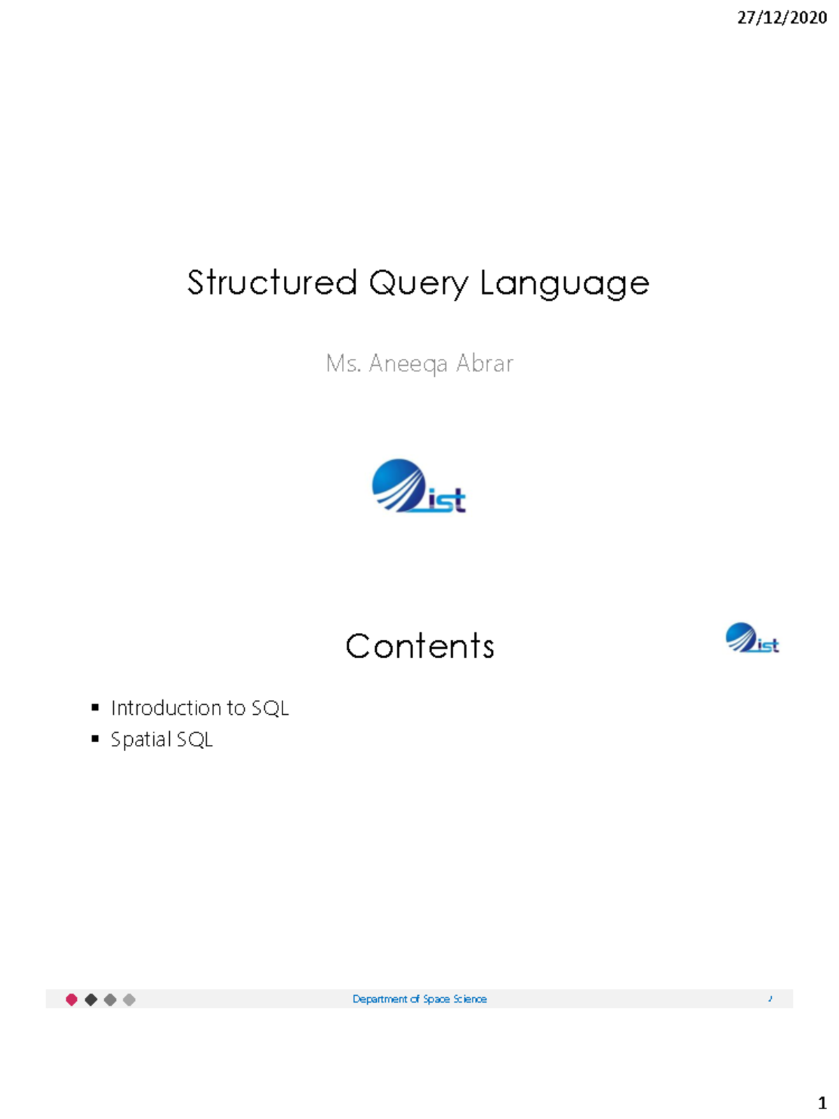 06-Structured Query Language - Aneeqa Abrar Introduction to SQLSpatial ...