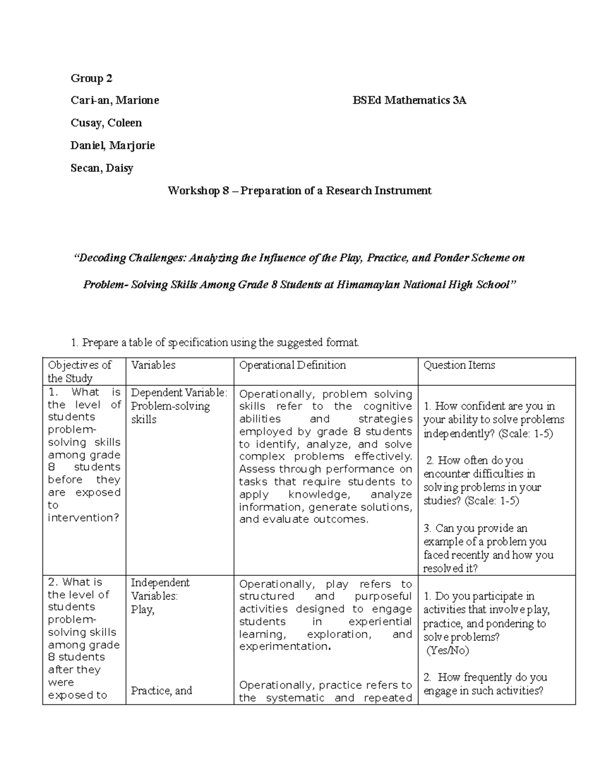 Group 2 Workshop 8 - Practice - Group 2 Cari-an, Marione BSEd ...