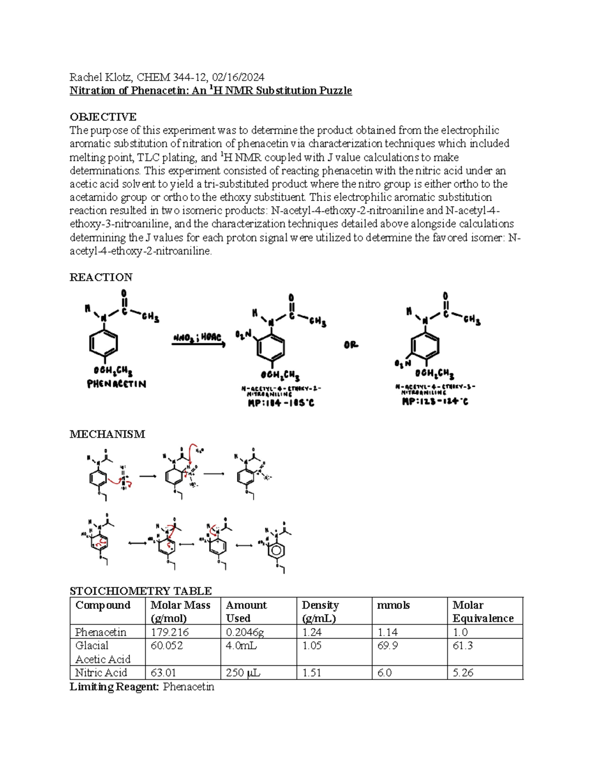 CHEM 344-12 Experiment 5 Lab Report - Rachel Klotz, CHEM 344-12, 02/16 ...