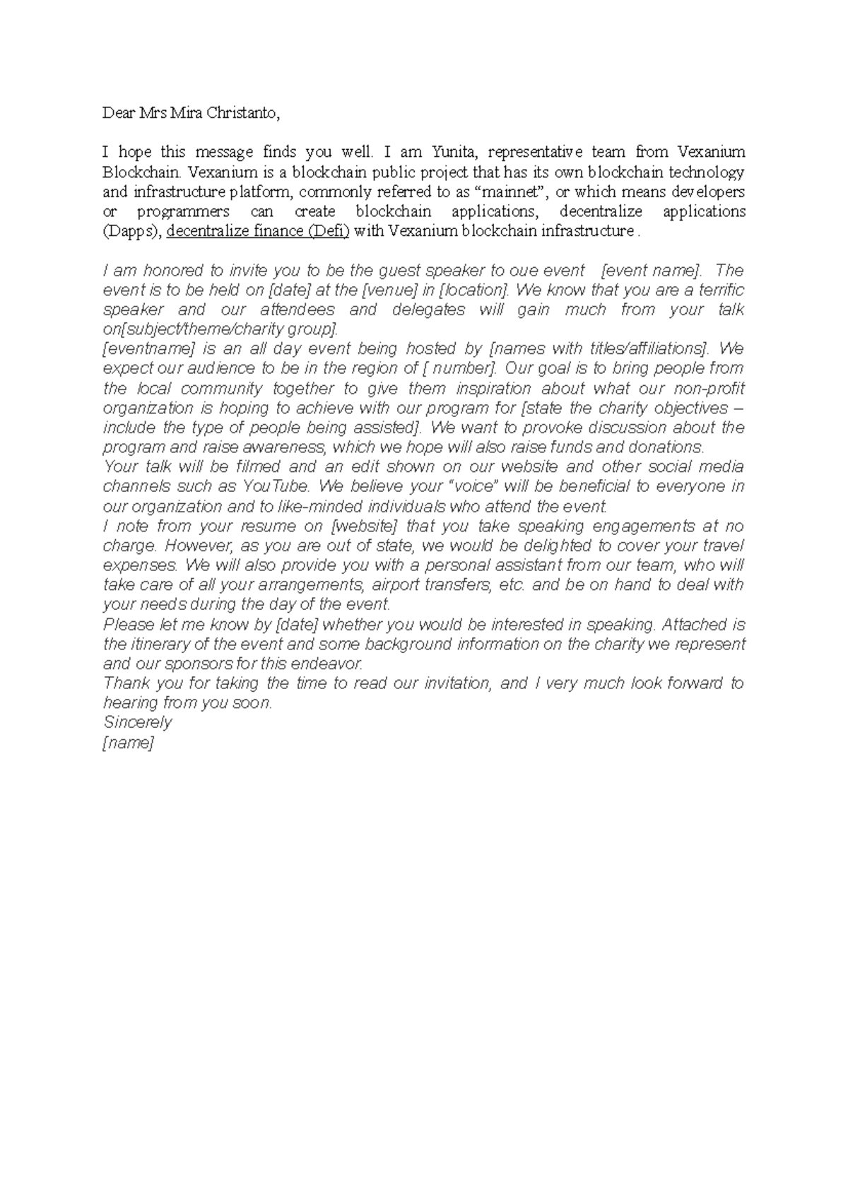 Email ivitation - Dear Mrs Mira Christanto, I hope this message finds ...