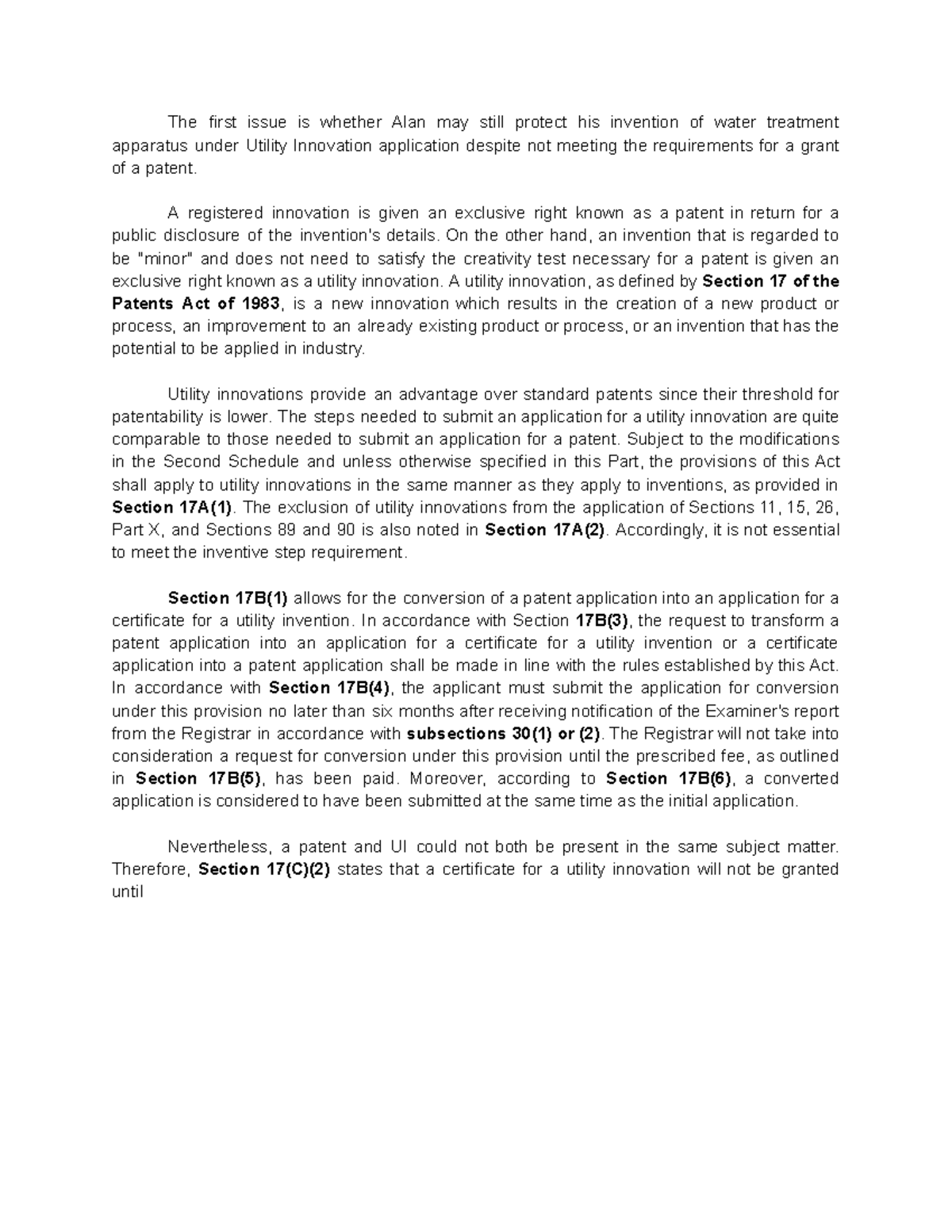 Untitled document - Sample answer for protection under Utility ...