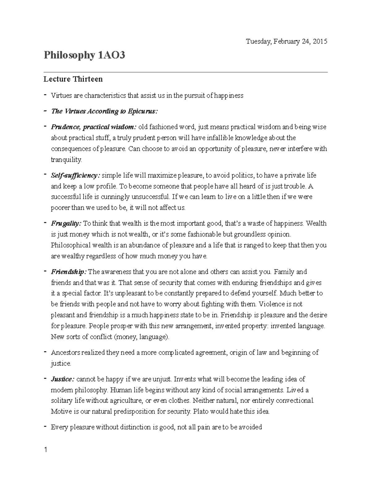 Lecture notes, lecture 13 - Lecture Thirteen - Philosophy 1AO Lecture ...