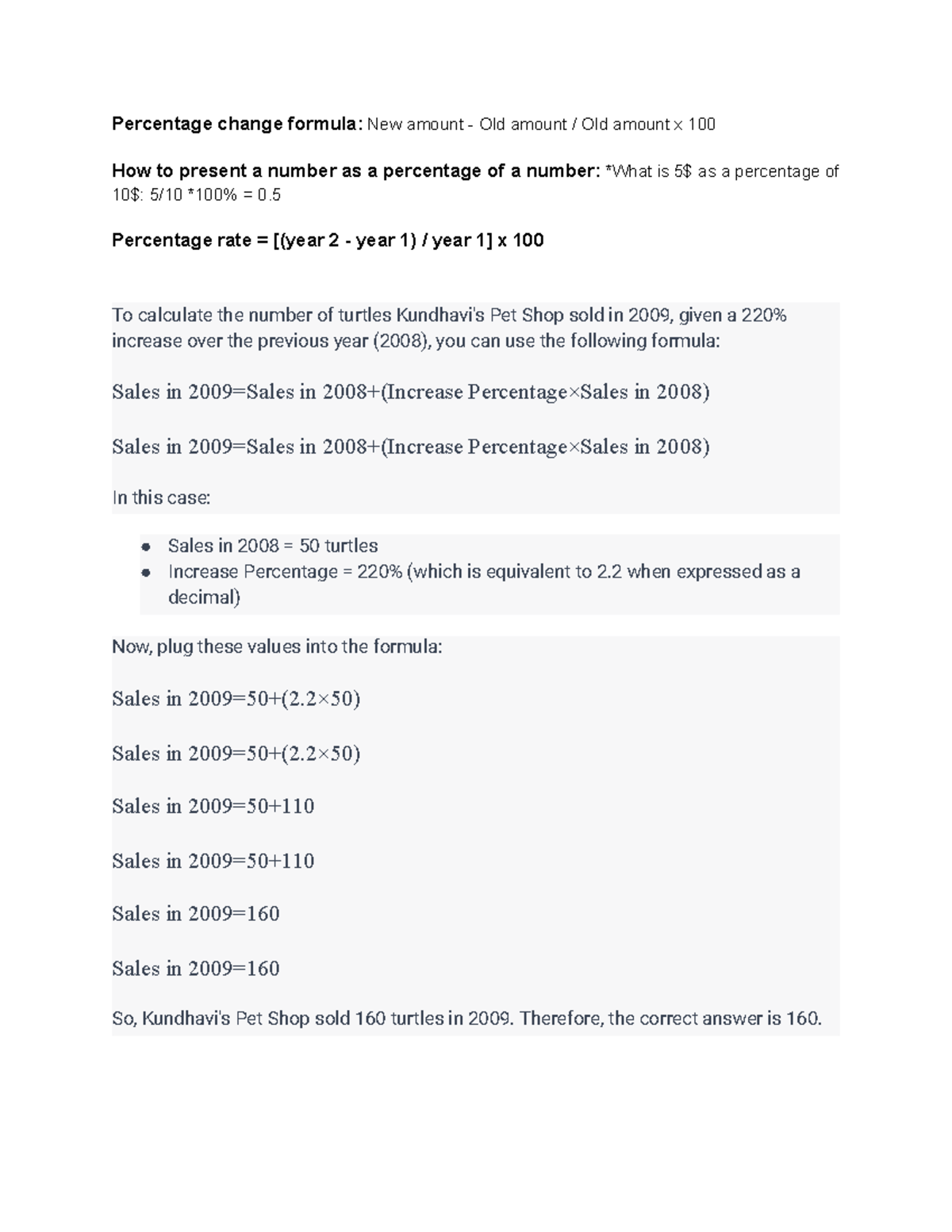 Metrics #2 - Percentage change formula: New amount - Old amount / Old ...