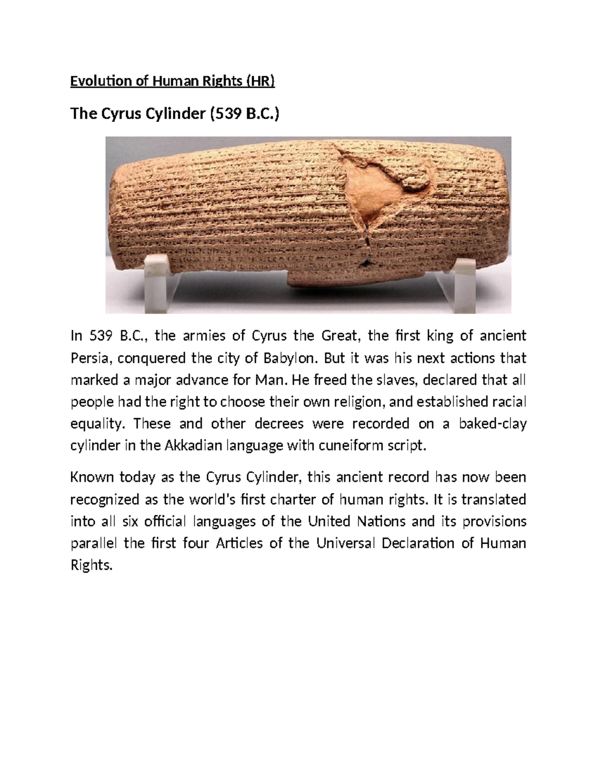 Human rights 3 - kio - Evolution of Human Rights (HR) The Cyrus ...