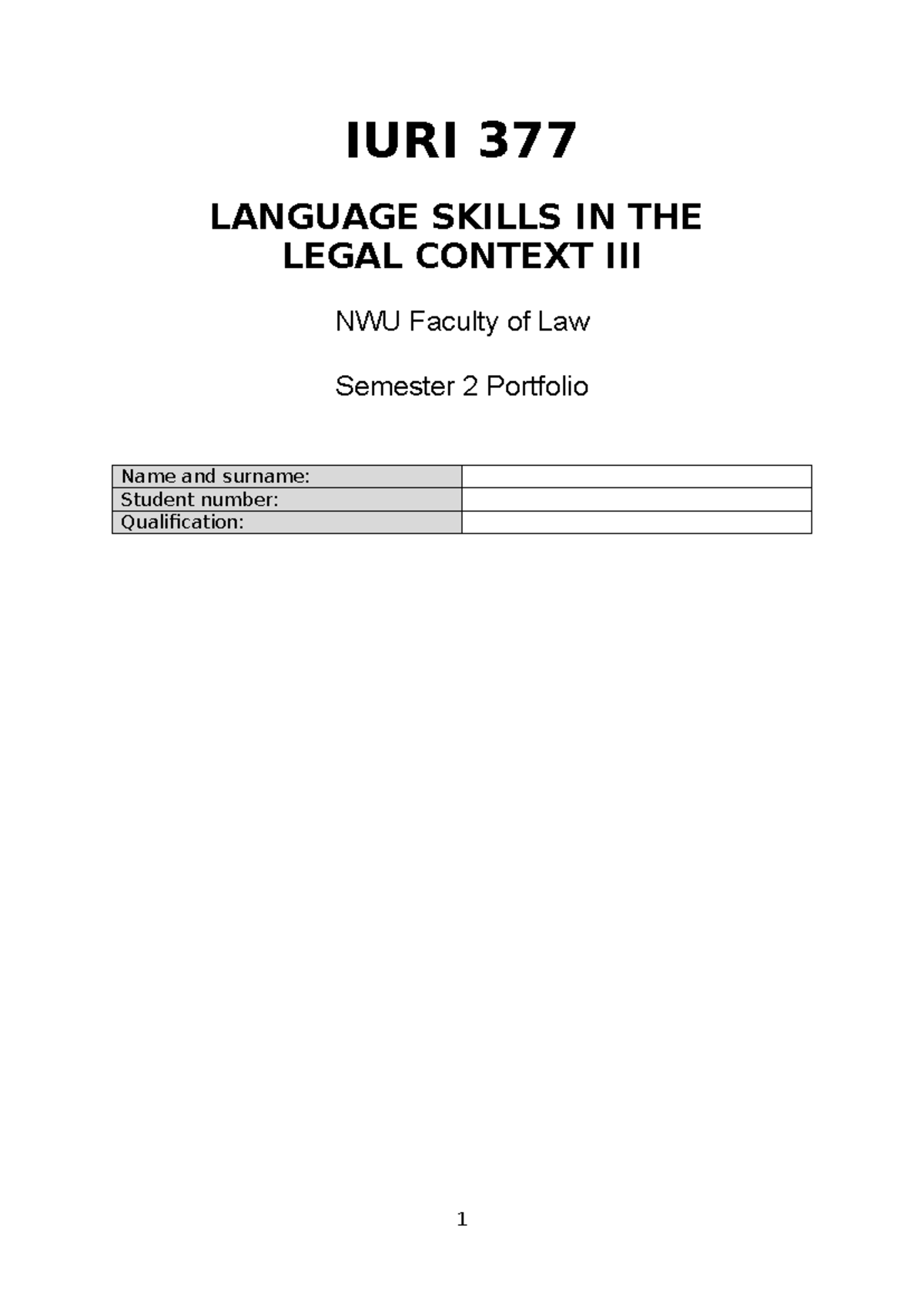 IURI377 Portfolio template Semester 2... 2024 - IURI 377 LANGUAGE ...