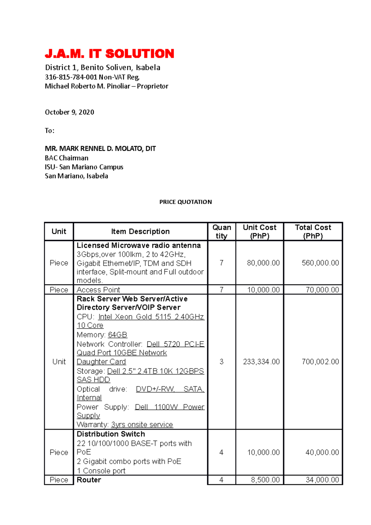 List of ICT Equipment 2 - Reference only - J.A. IT SOLUTION District 1 ...