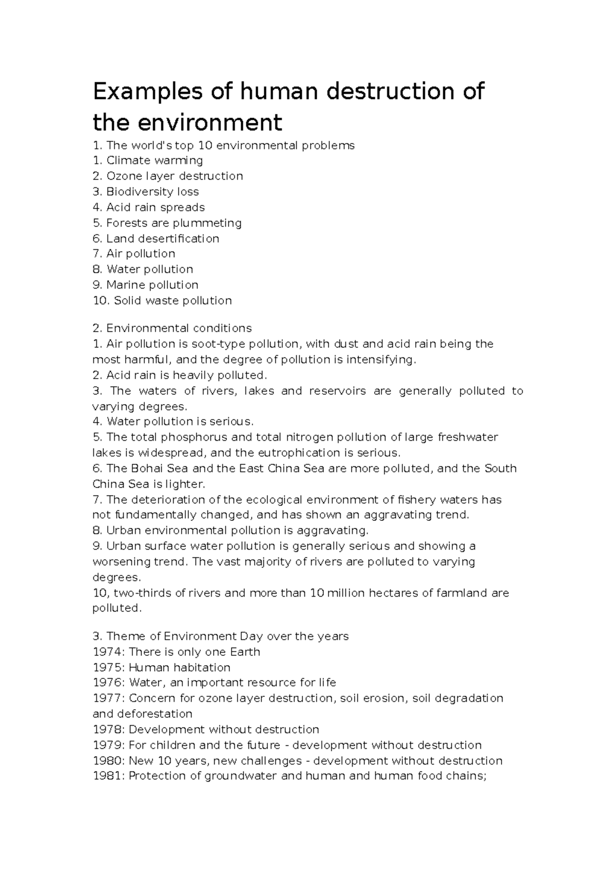 Examples of human destruction of the environment - Examples of human ...