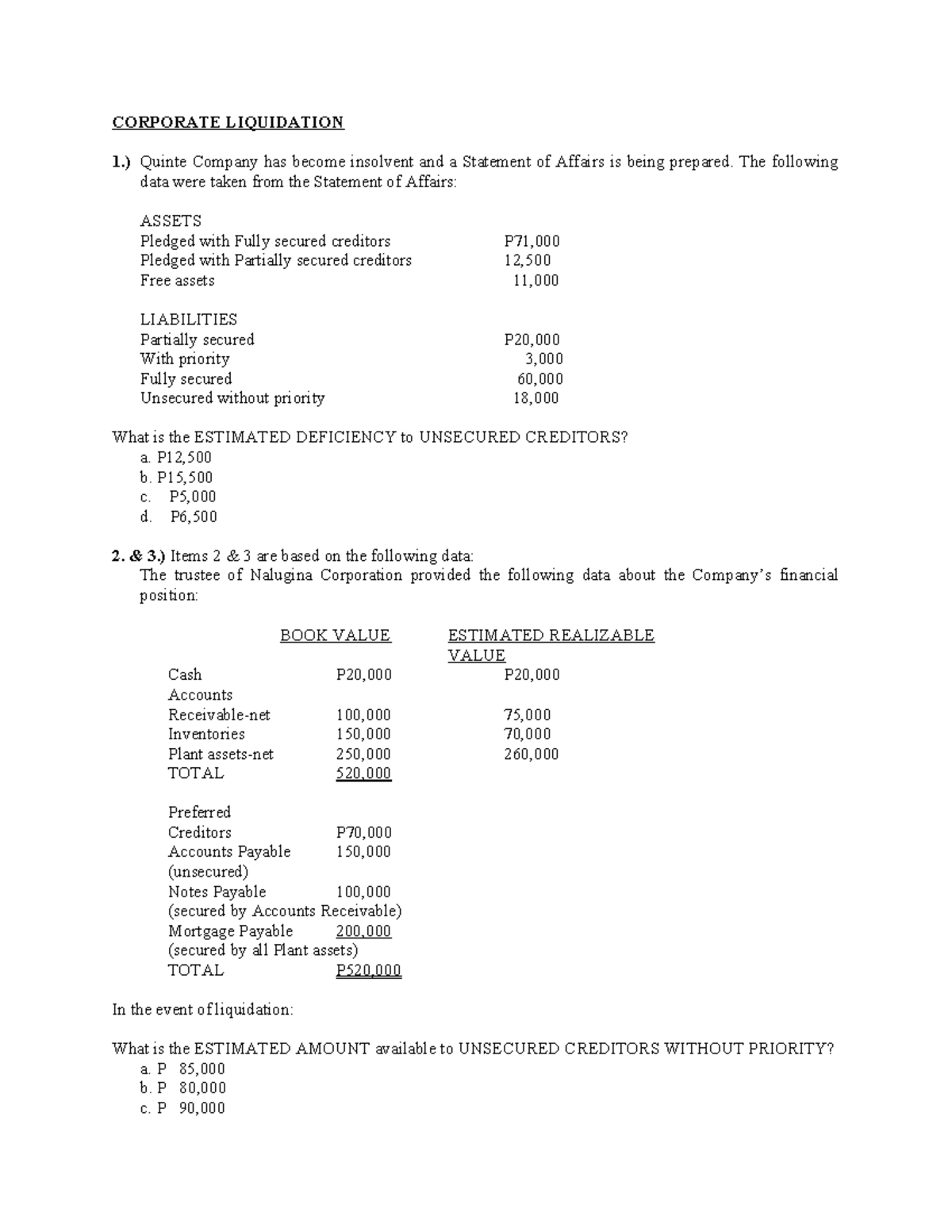 Advance financial accounting and reporting - CORPORATE LIQUIDATION 1 ...