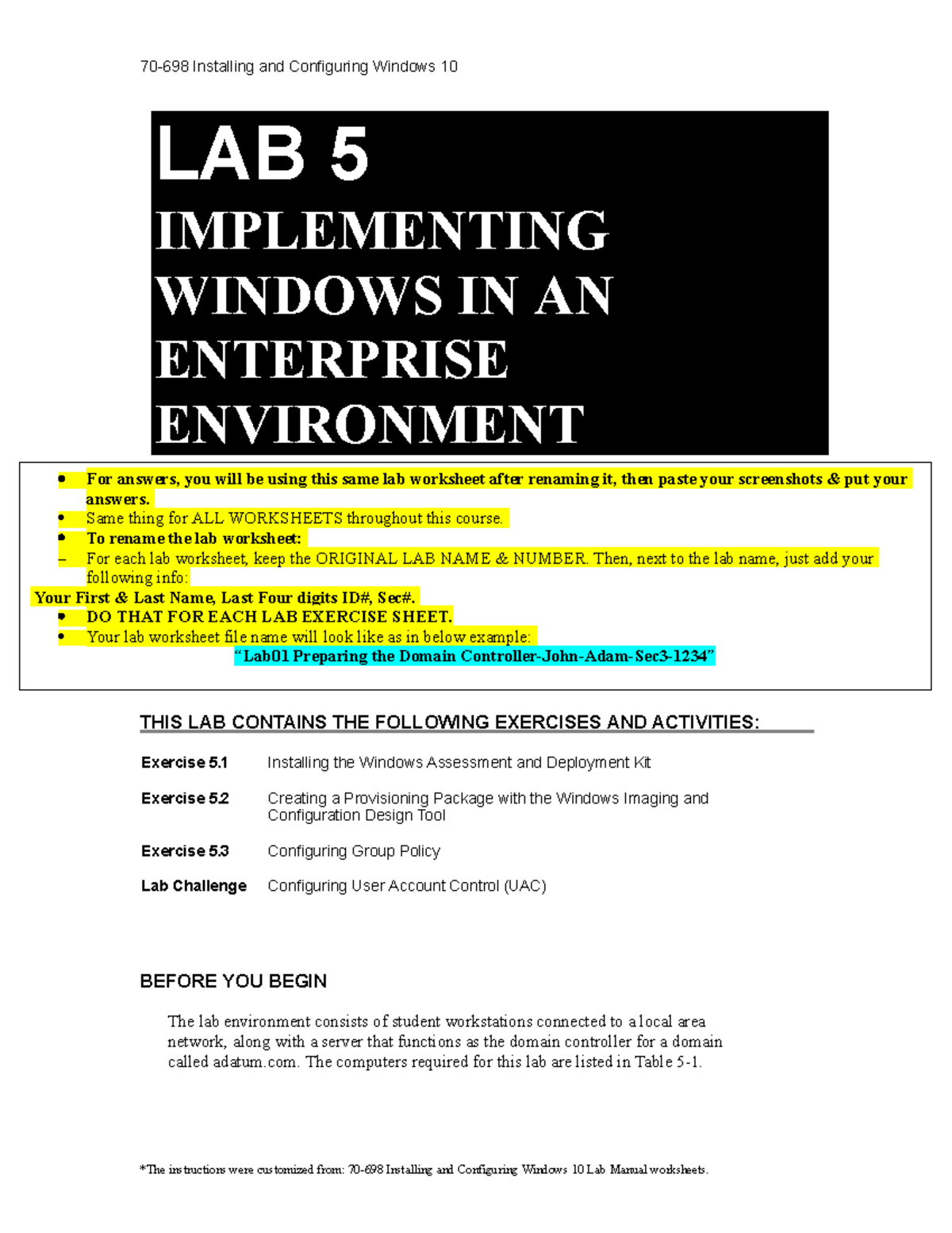 Lab05 Implementing WIndows in an Enterprise Environment - 70-698 Installing and Configuring ...
