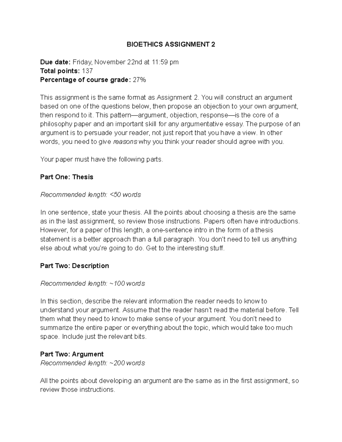 Assignment 2 - You will construct an argument based on one of the ...