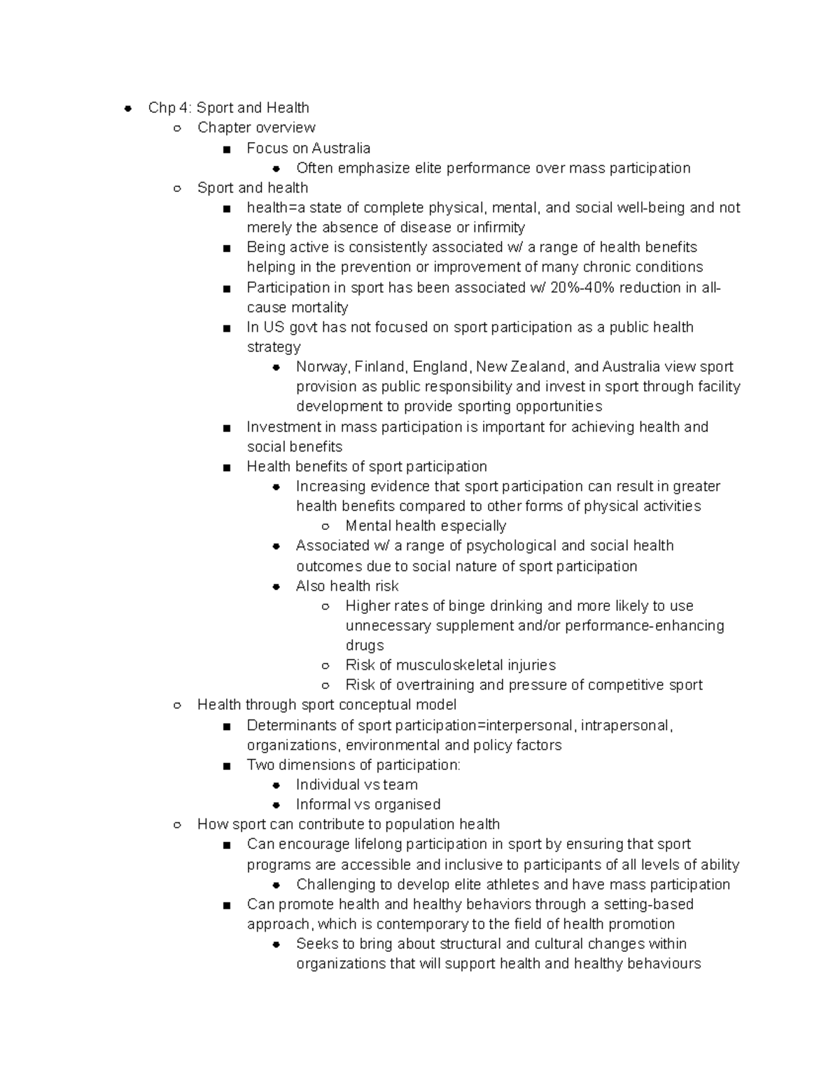 Sport Management Notes Exam 2 - Chp 4: Sport and Health Chapter ...