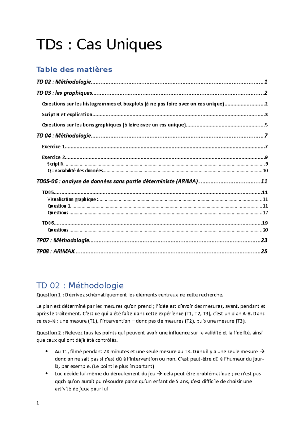Correction des TDs Cas unique - TDs : Cas Uniques Table des matières TD 02 : - Studocu