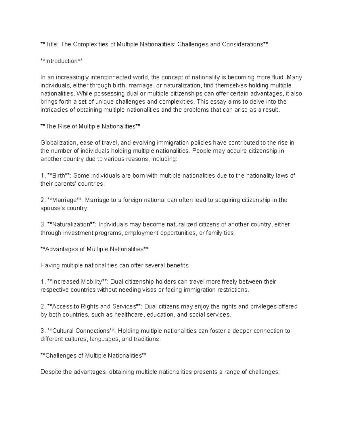 The Complexities of Multiple Nationalities Challenges and ...