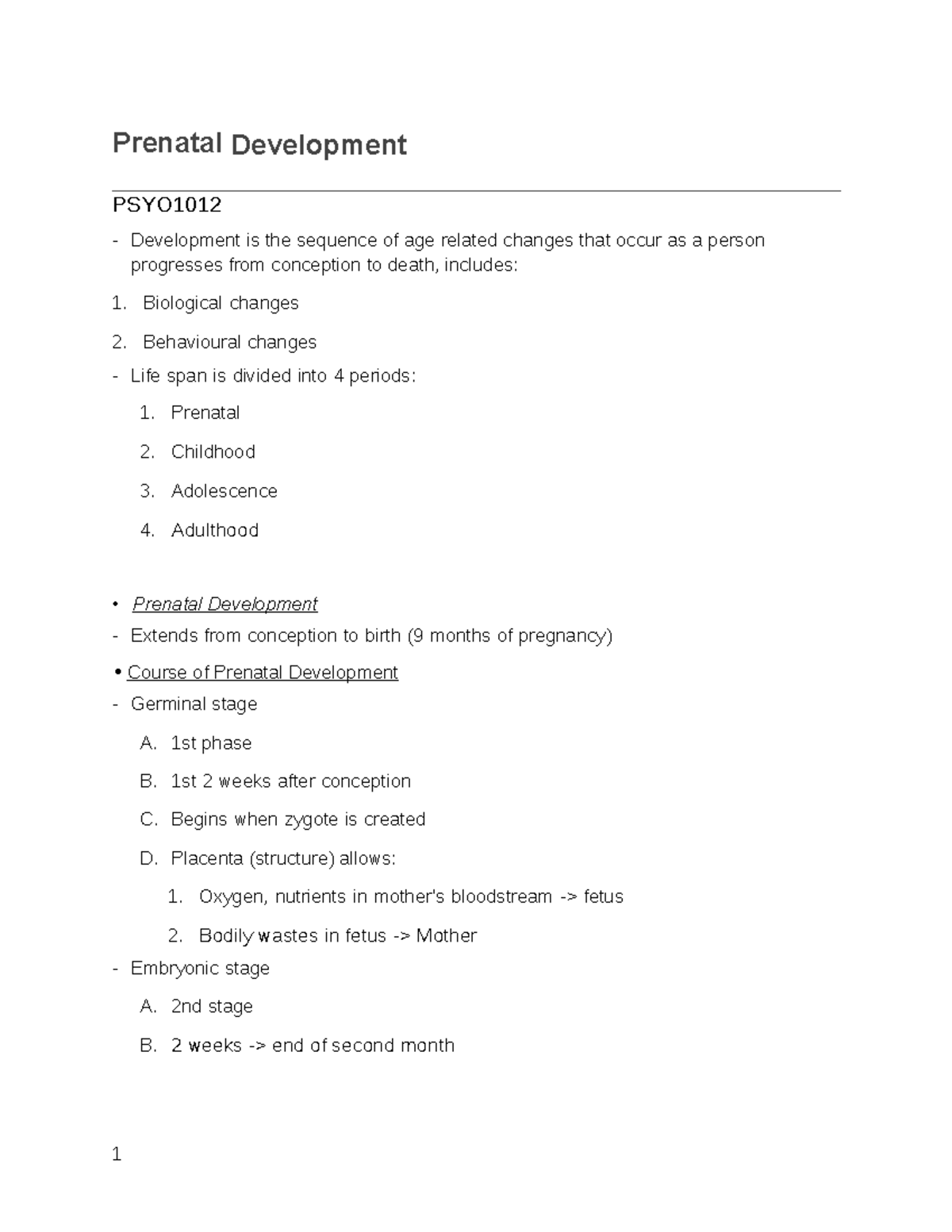 Prenatal Development - fall 2021 Prof Jennifer Stamp - 1 Prenatal ...
