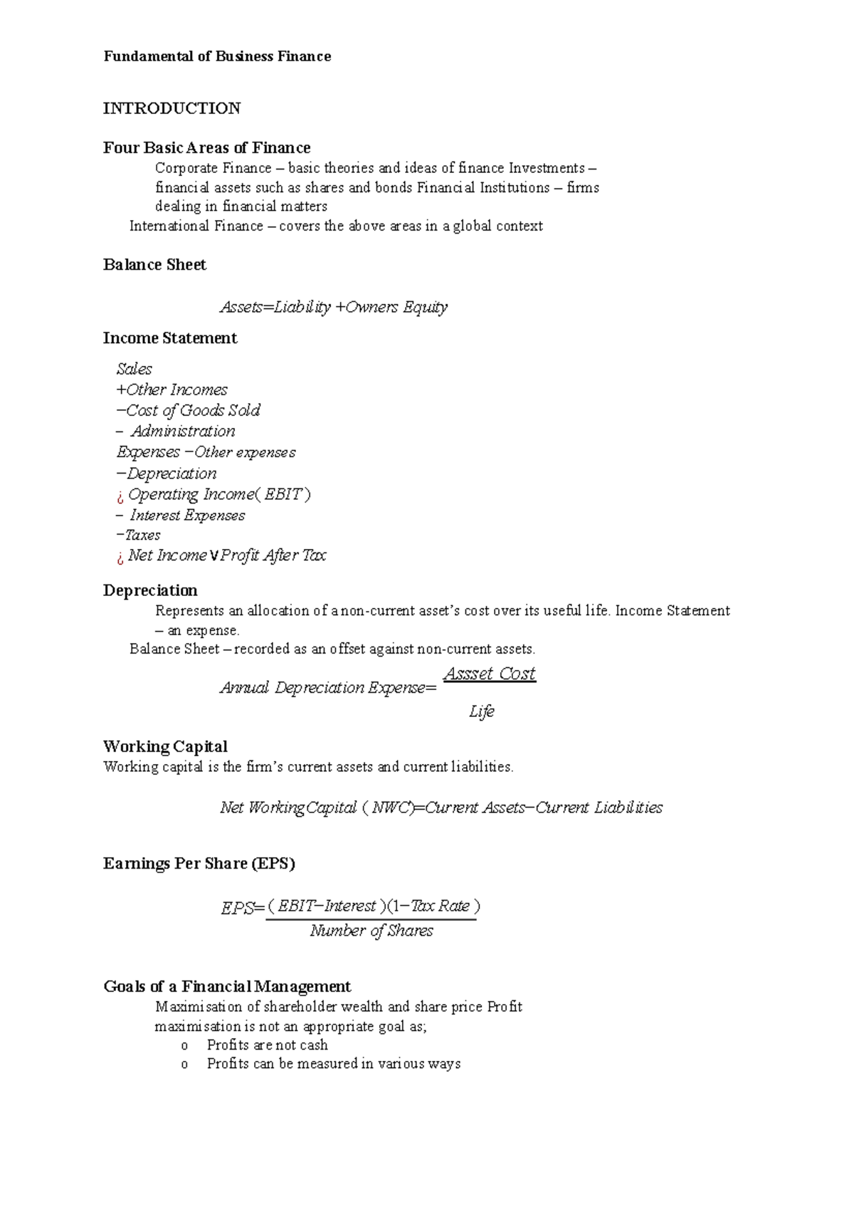 Fundamental of Business Finance Summary - Fundamental of Business ...