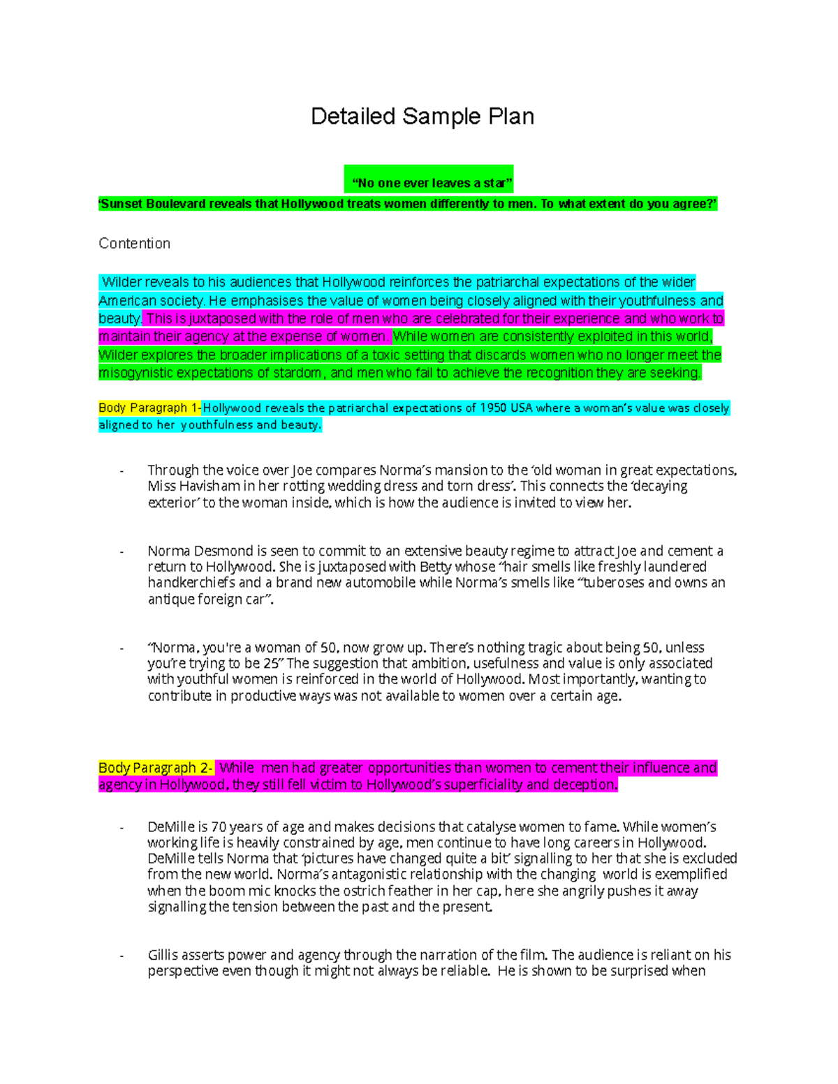 Detailed Sample Plan - Detailed Sample Plan “No one ever leaves a star ...