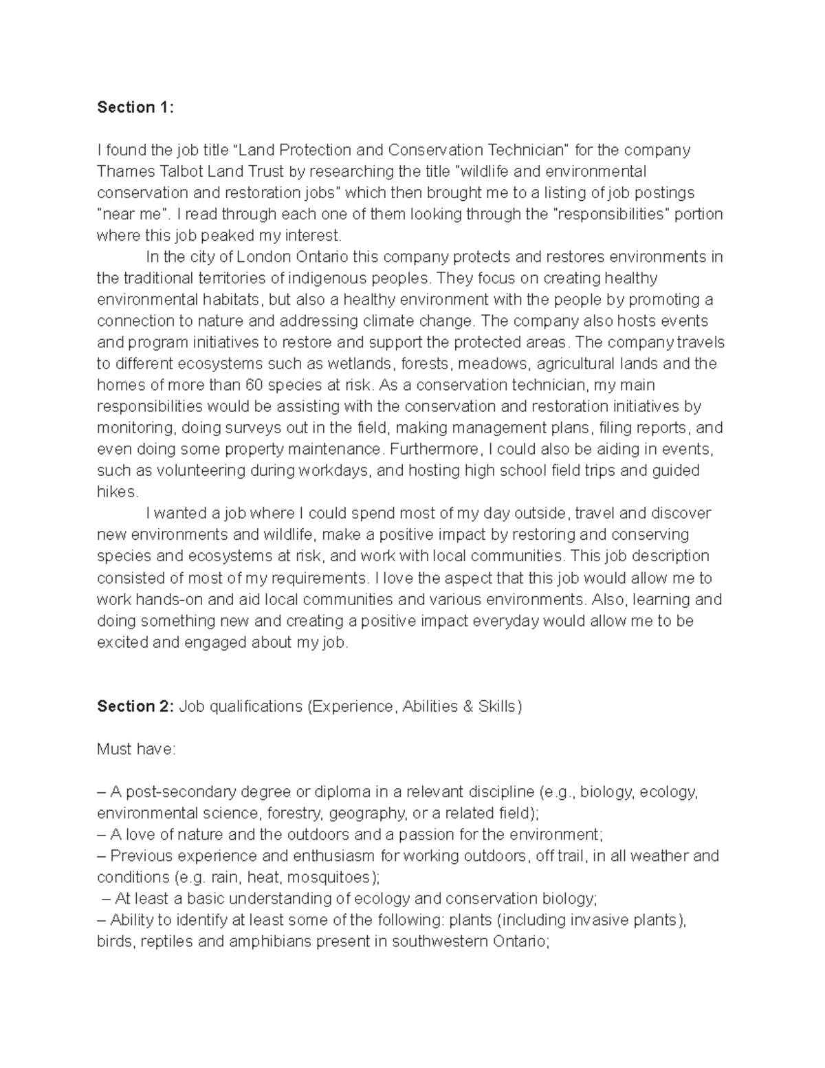 enviro sci project - Section 1: I found the job title “Land Protection ...