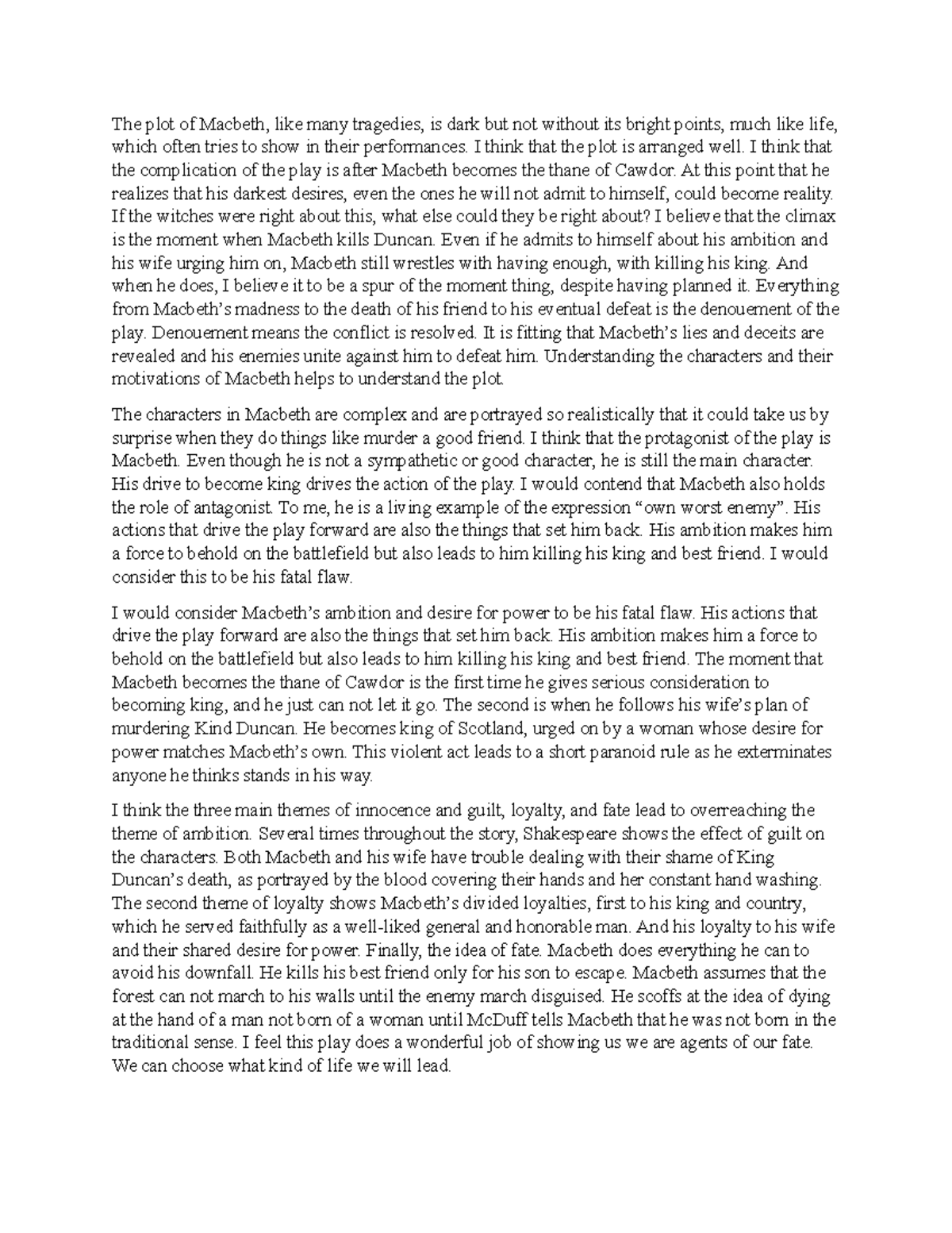 W07 Essay Aristotelian Analysis of Macbeth - The plot of Macbeth, like ...