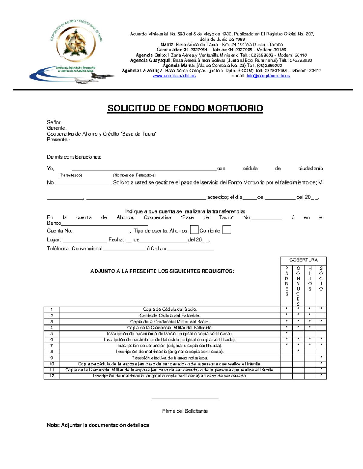 Solicitud DE Fondo Mortuorio - Acuerdo Ministerial No. 563 del 5 de ...