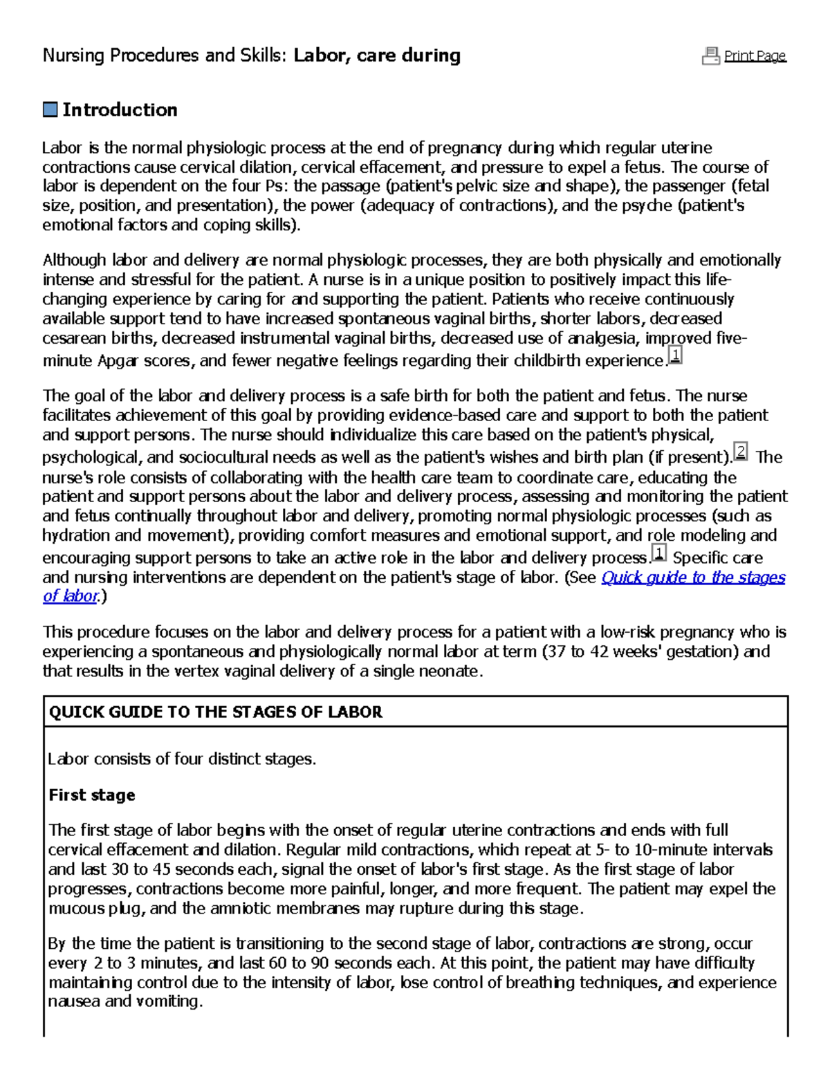 Nursing Procedures and Skills: Labor care during - Studocu