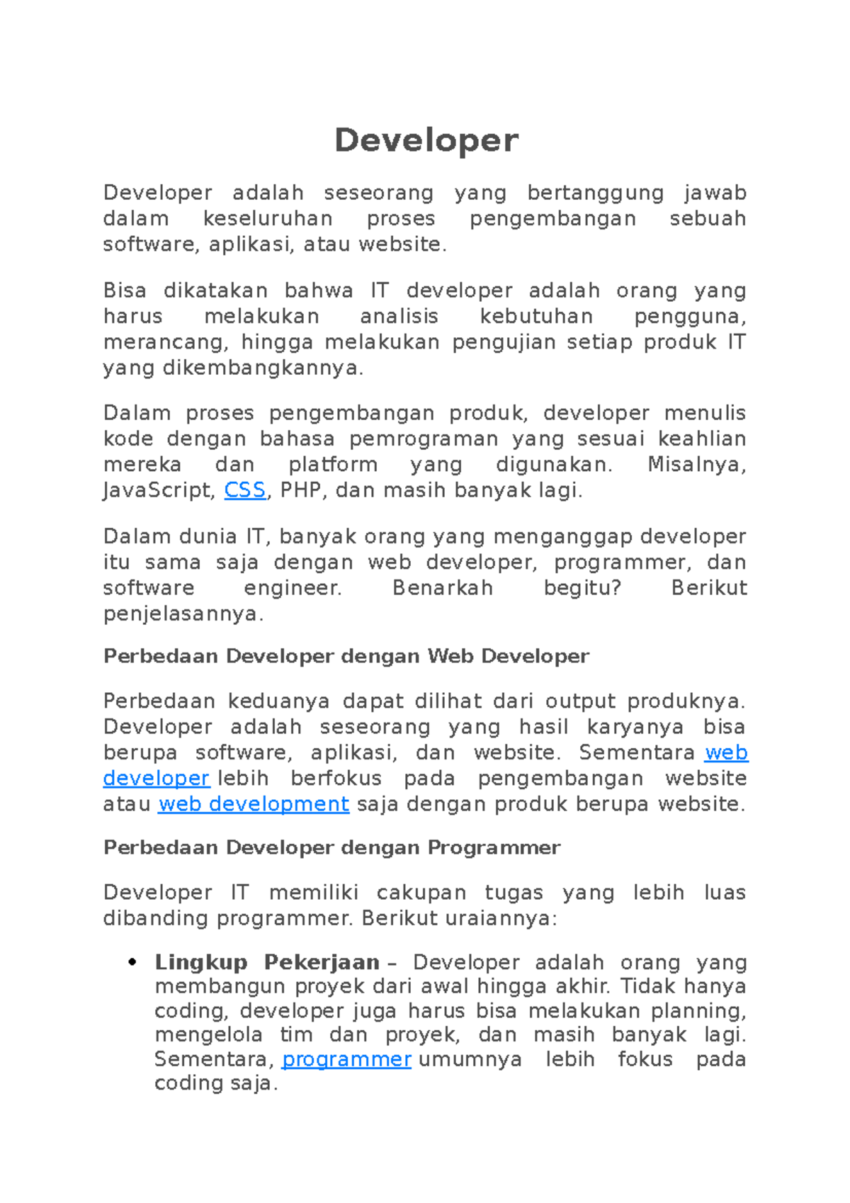 Developer - Developer Developer adalah seseorang yang bertanggung jawab ...