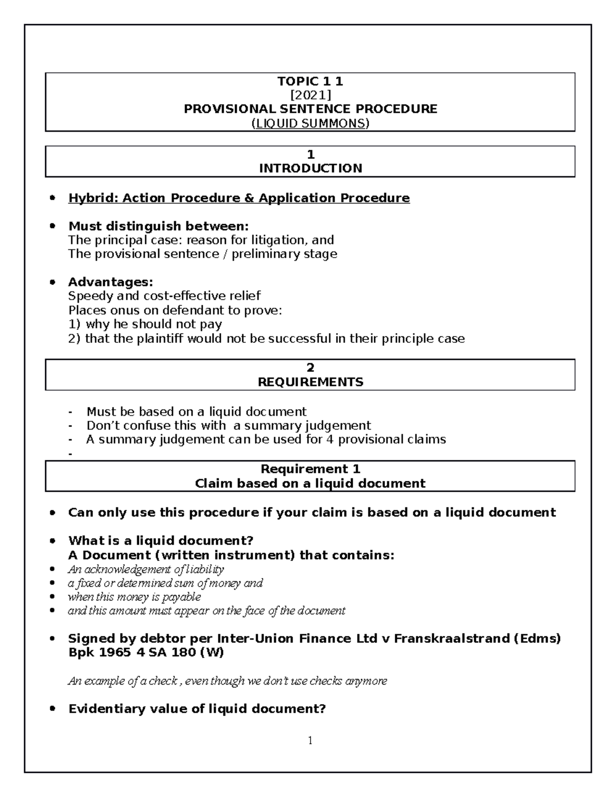 Civil topic 11 student - TOPIC 1 1 [2021] PROVISIONAL SENTENCE ...