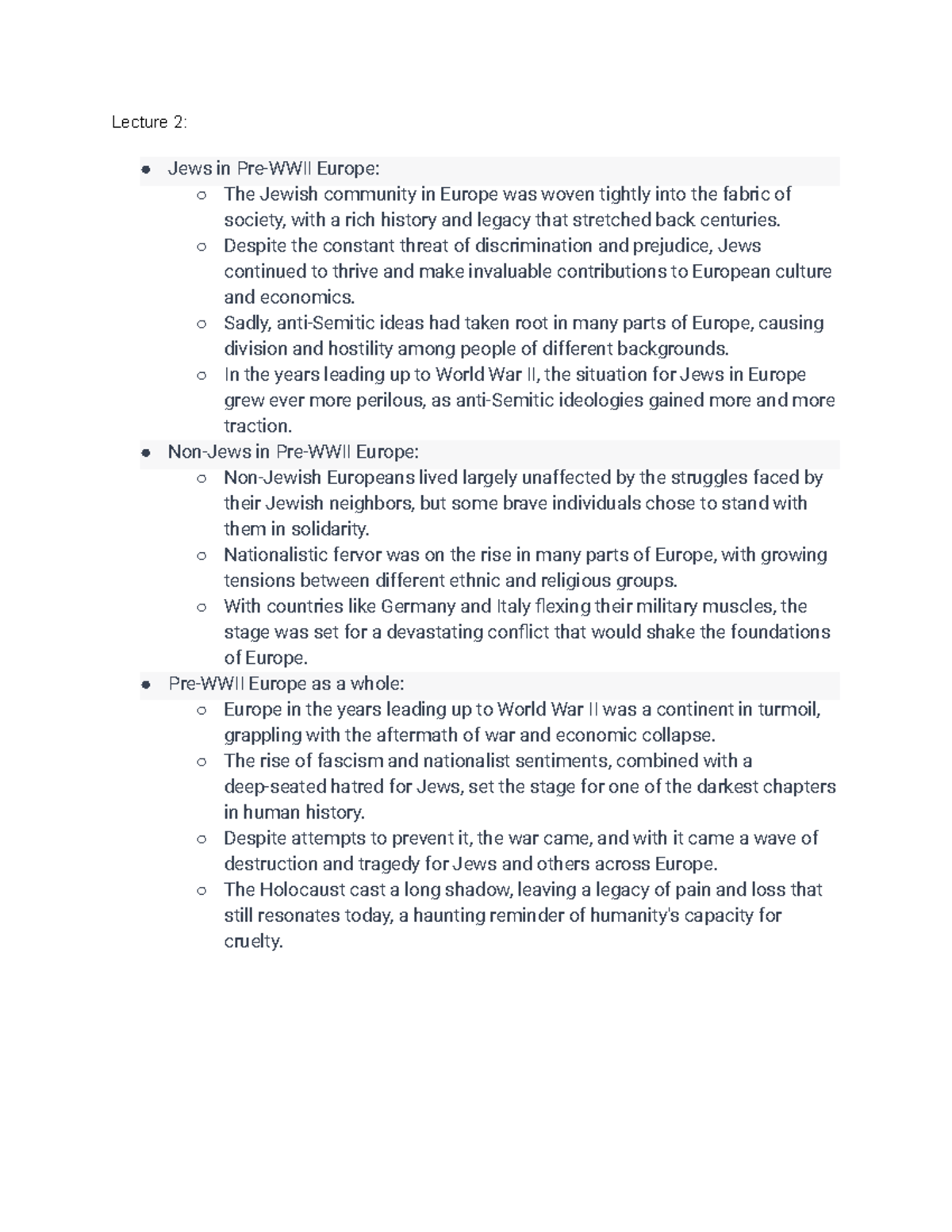 1) Notes Jews and Non-Jews in Pre-WWII Europe - Lecture 2: Jews in Pre ...