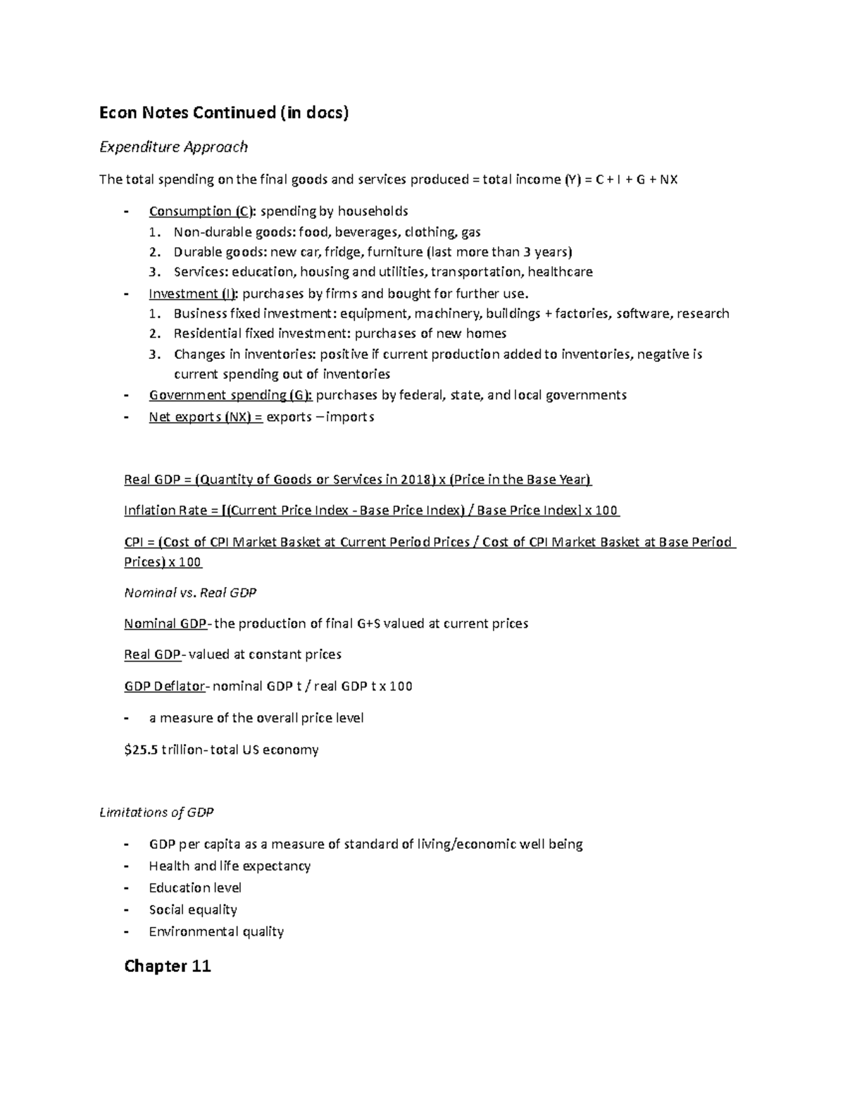 Econ Notes Midterm 1 - Econ Notes Continued (in docs) Expenditure ...
