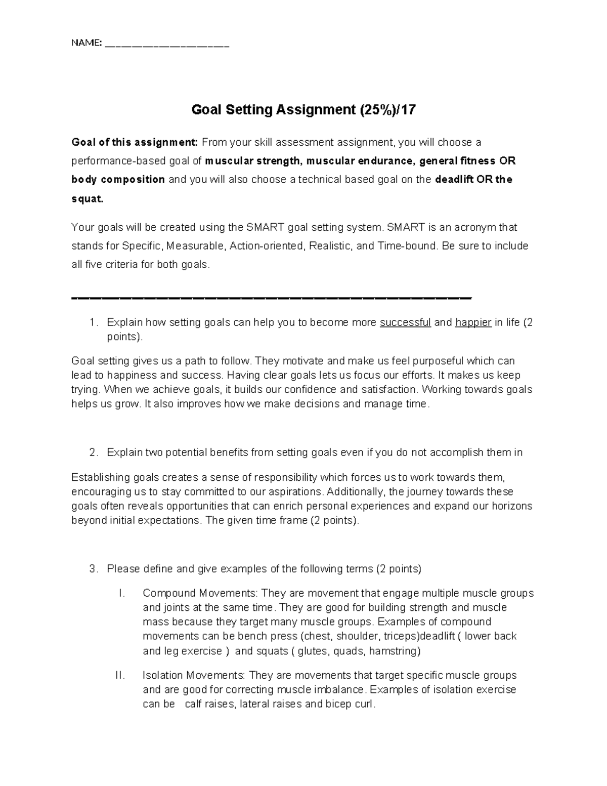 WT Goal Setting Assignment (New Version) - NAME ...