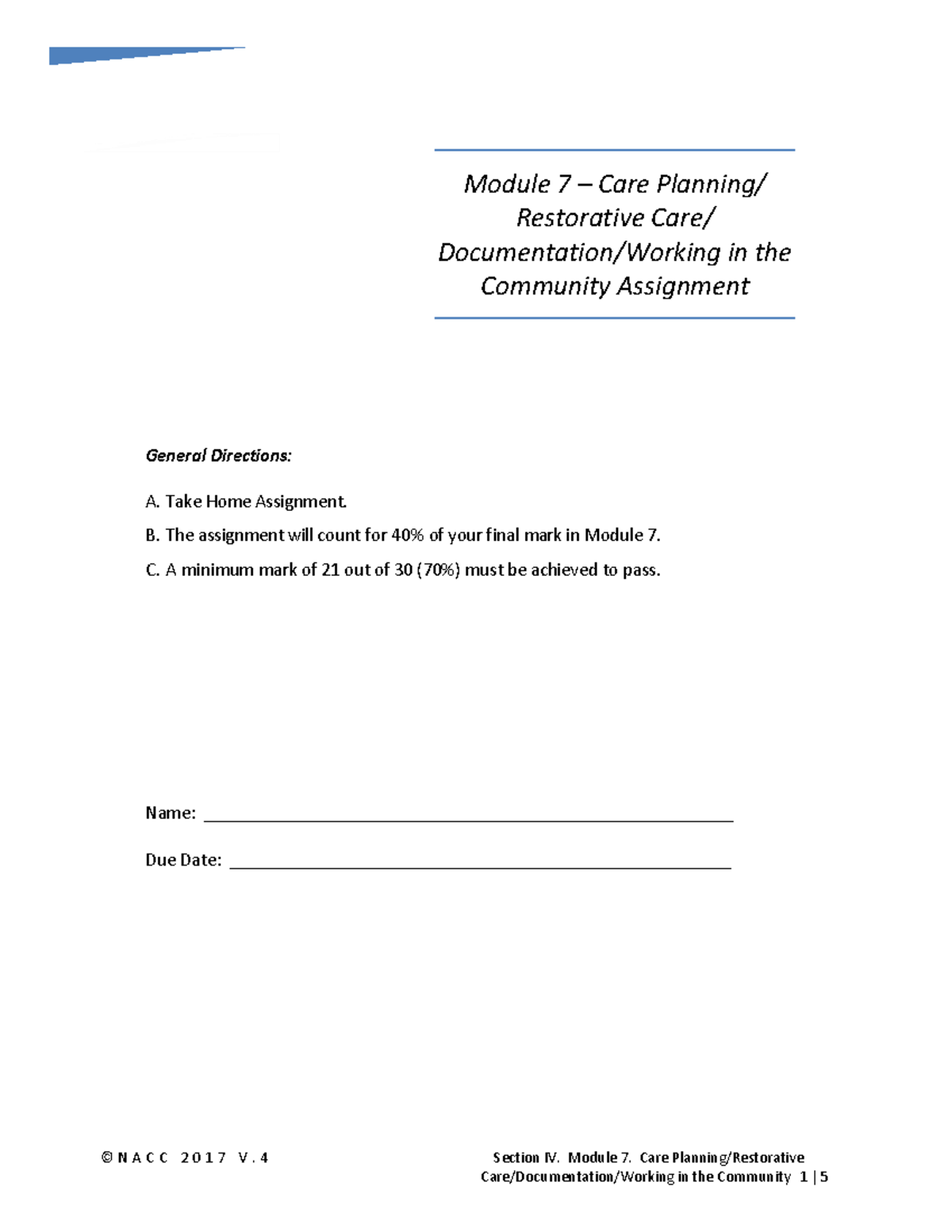 Providing - PSW ASSIGNMENT - © N A C C 2 0 1 7 V. 4 Section IV. Module ...