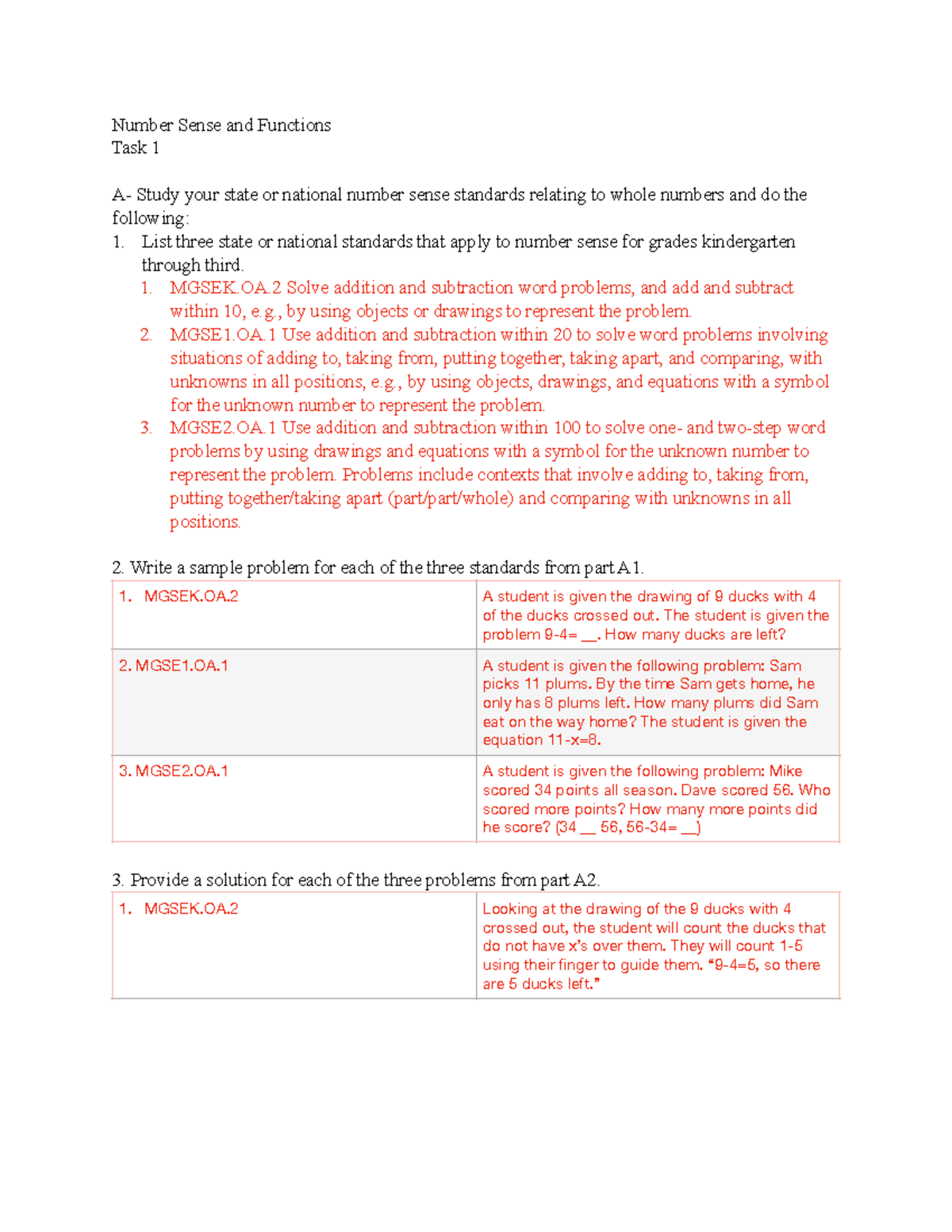 Task 1 copy - task 3 - Number Sense and Functions Task 1 A- Study your ...