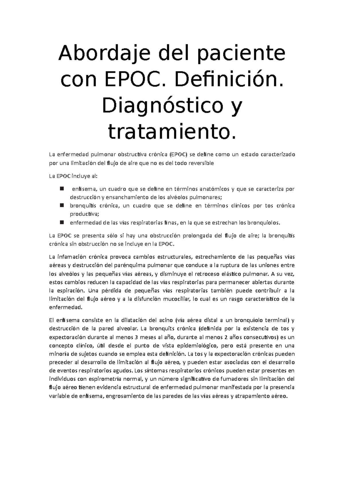 Abordaje del paciente con EPOC - Definición. Diagnóstico y tratamiento. La enfermedad pulmonar ...