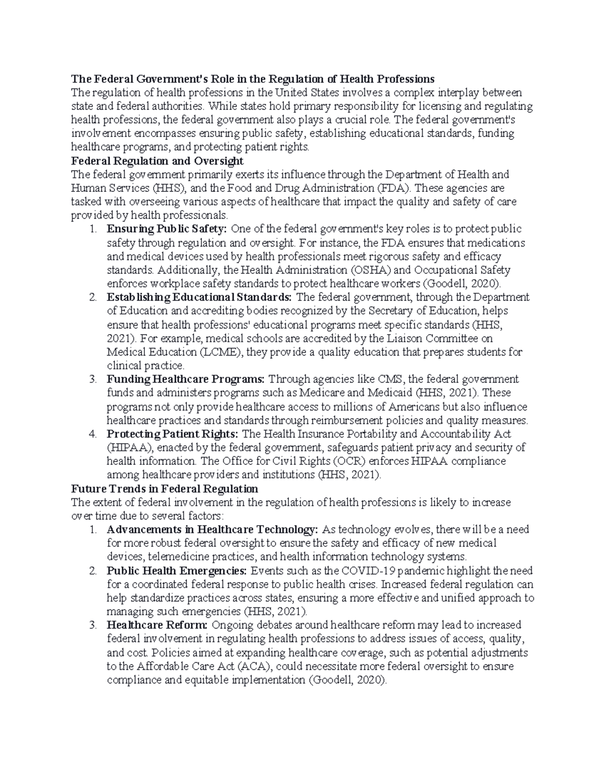 Discussion 3 - personal assignment - The Federal Government's Role in ...