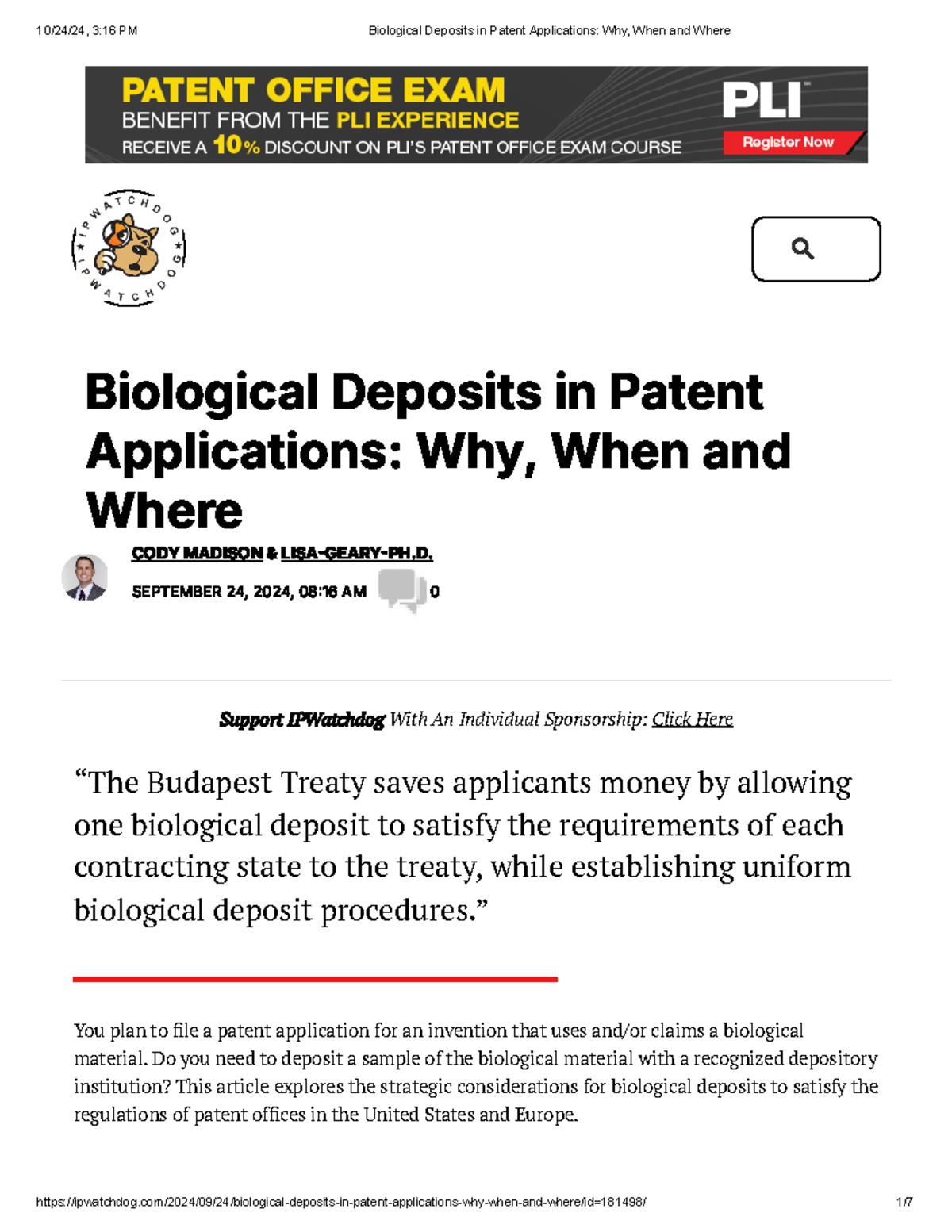 Biological Deposits in Patent Applications Why, When and Where ...