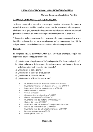 Autoevaluación N°2 contabilidad de costos - Página Principal / Mis cursos / - Studocu