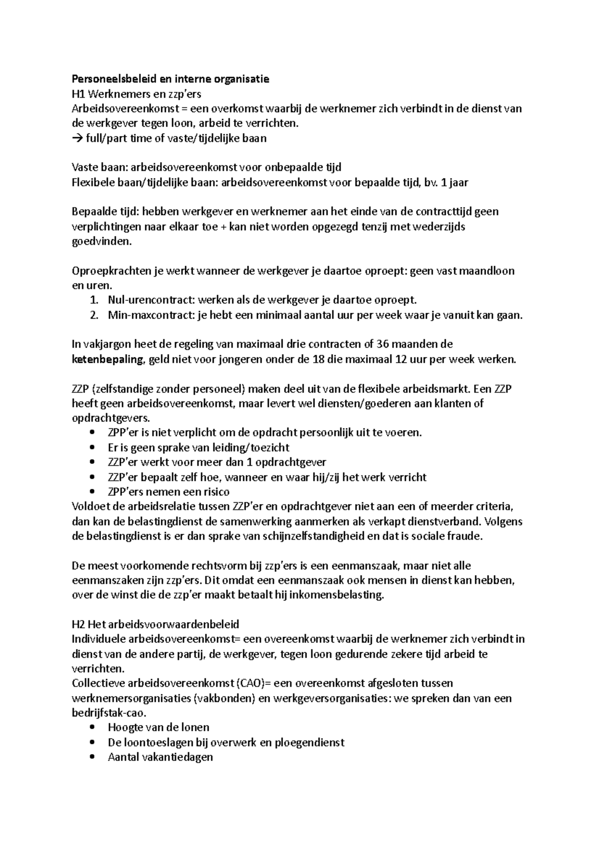 Personeelsbeleid en interne organisatie - full/part time of vaste ...
