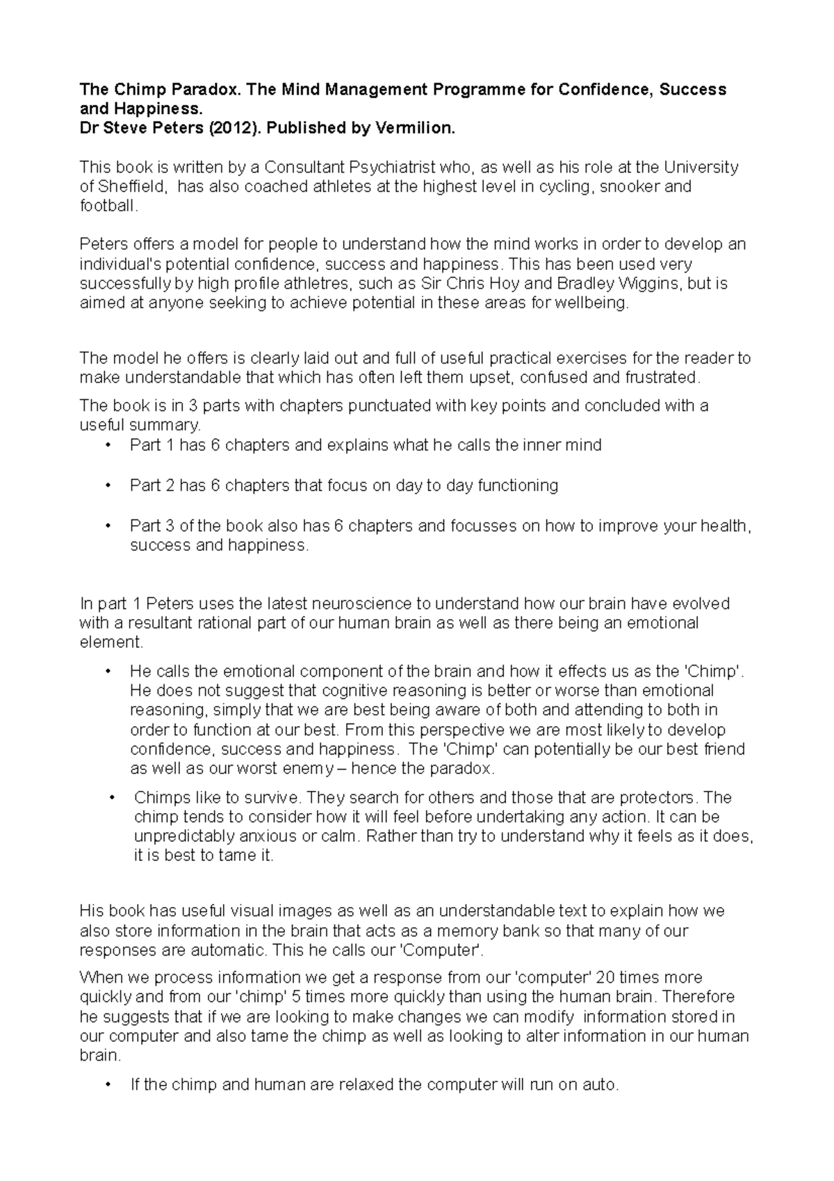 The Chimp Paradox The Mind Management Pr - The Chimp Paradox. The Mind ...