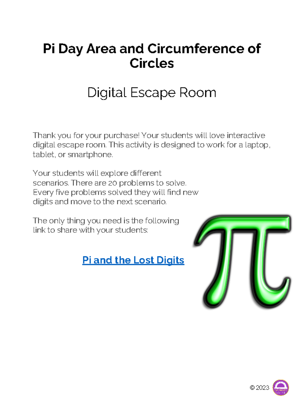 Pi day escape TS - Fun activity for Pi day - Pi Day Area and ...