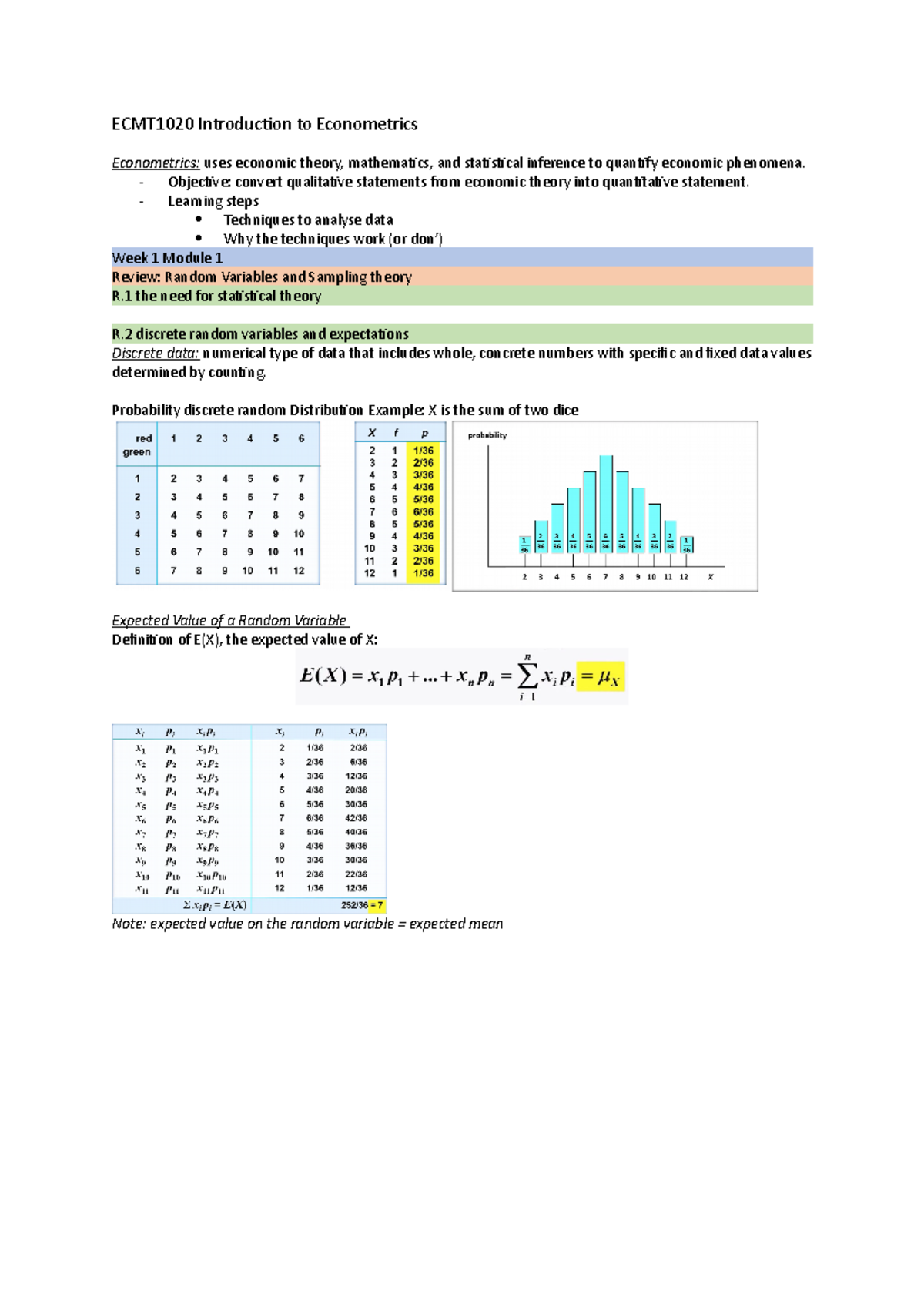 ECMT1020 Introduction to Econometrics Notes - ECMT1020 Introduction to ...
