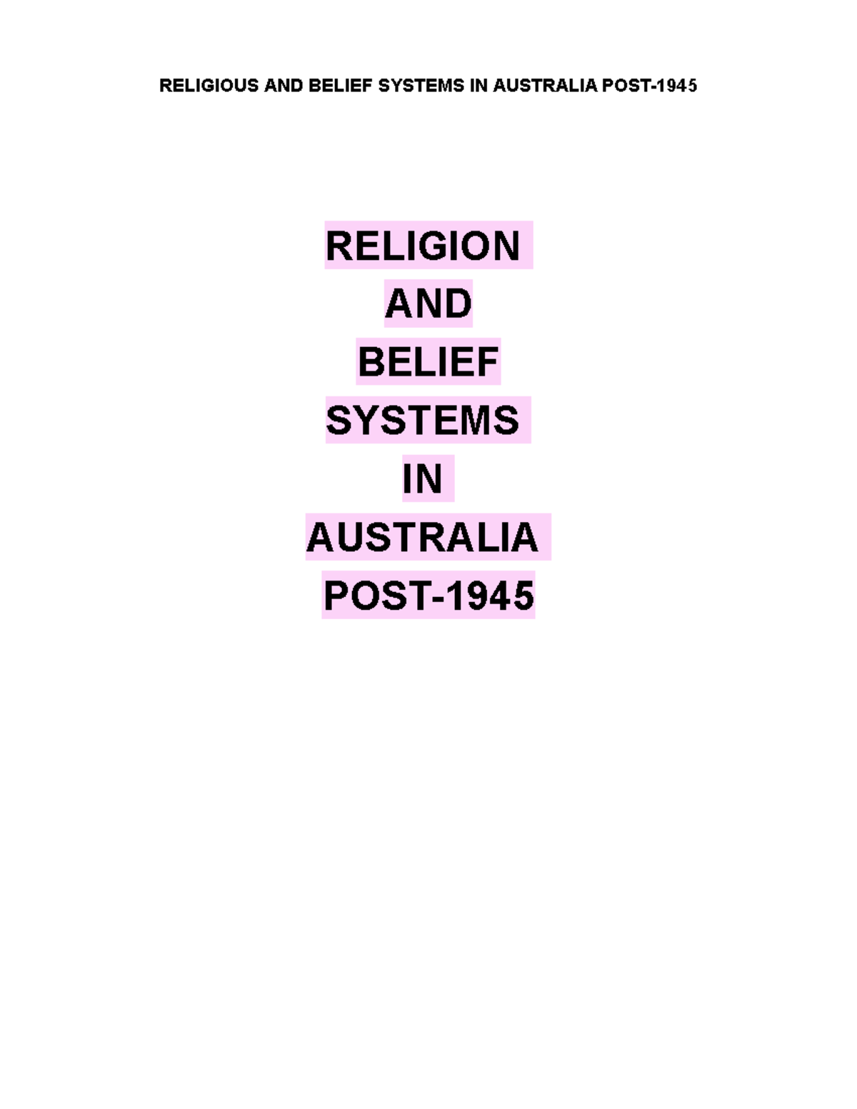 POST-1945 hsc notes - sor religion and nonreligion - RELIGION AND ...