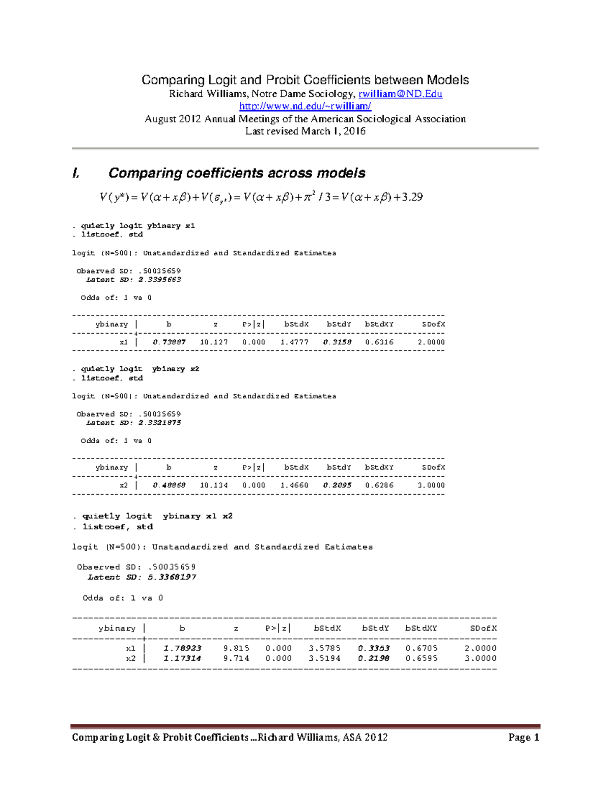 Comparing Logit and Probit Coefficients between Models - Comparing ...