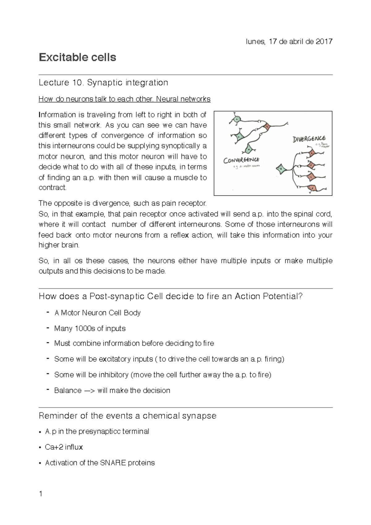 Excitable cells. Lecture 10 - lunes, 17 de abril de 2017 Excitable ...