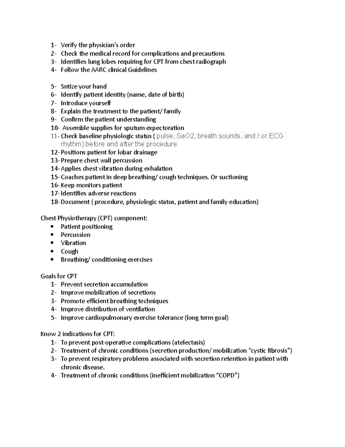 CPT comp - CPT competency key answers - 1- Verify the physician’s order ...
