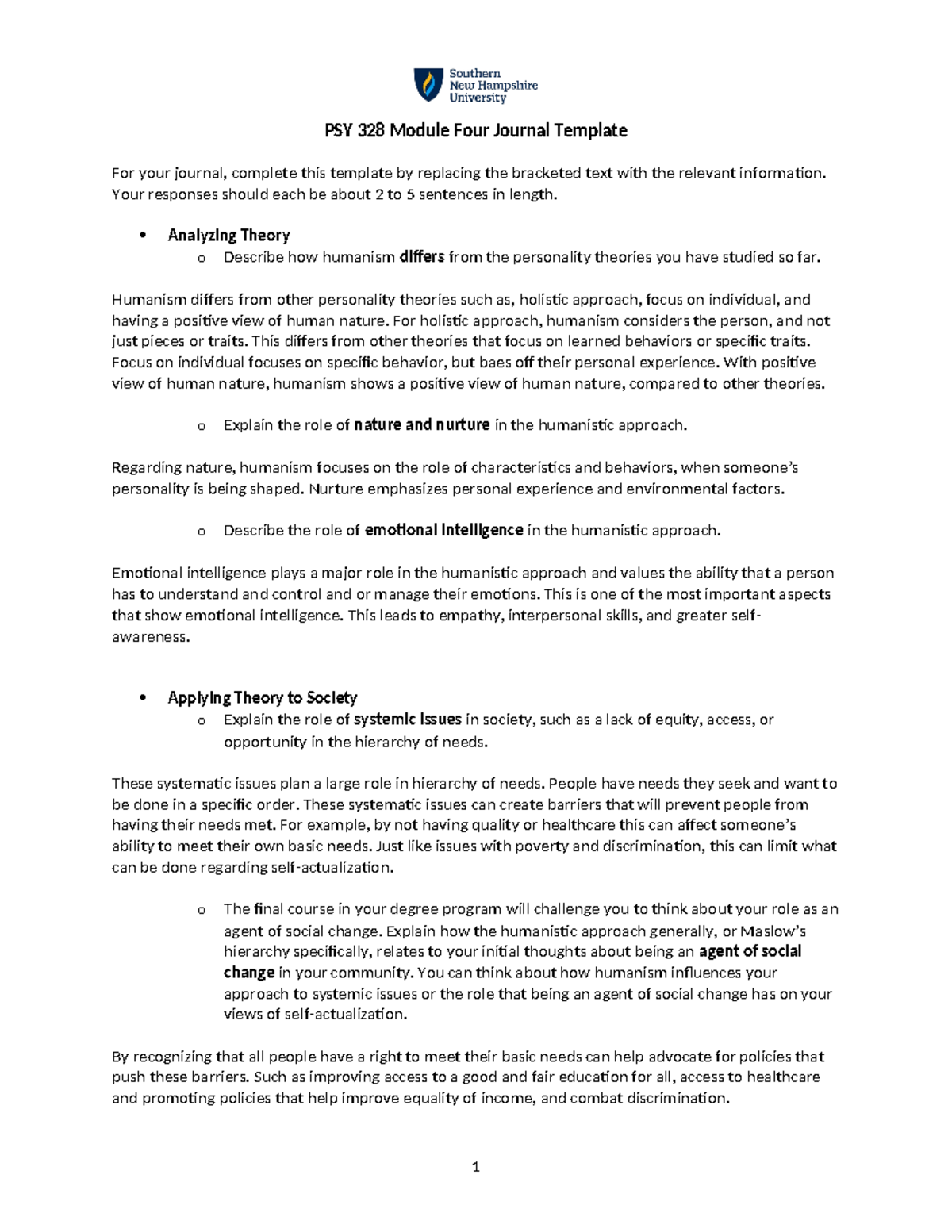 PSY 328 Module Four Journal Template - PSY 328 Module Four Journal ...