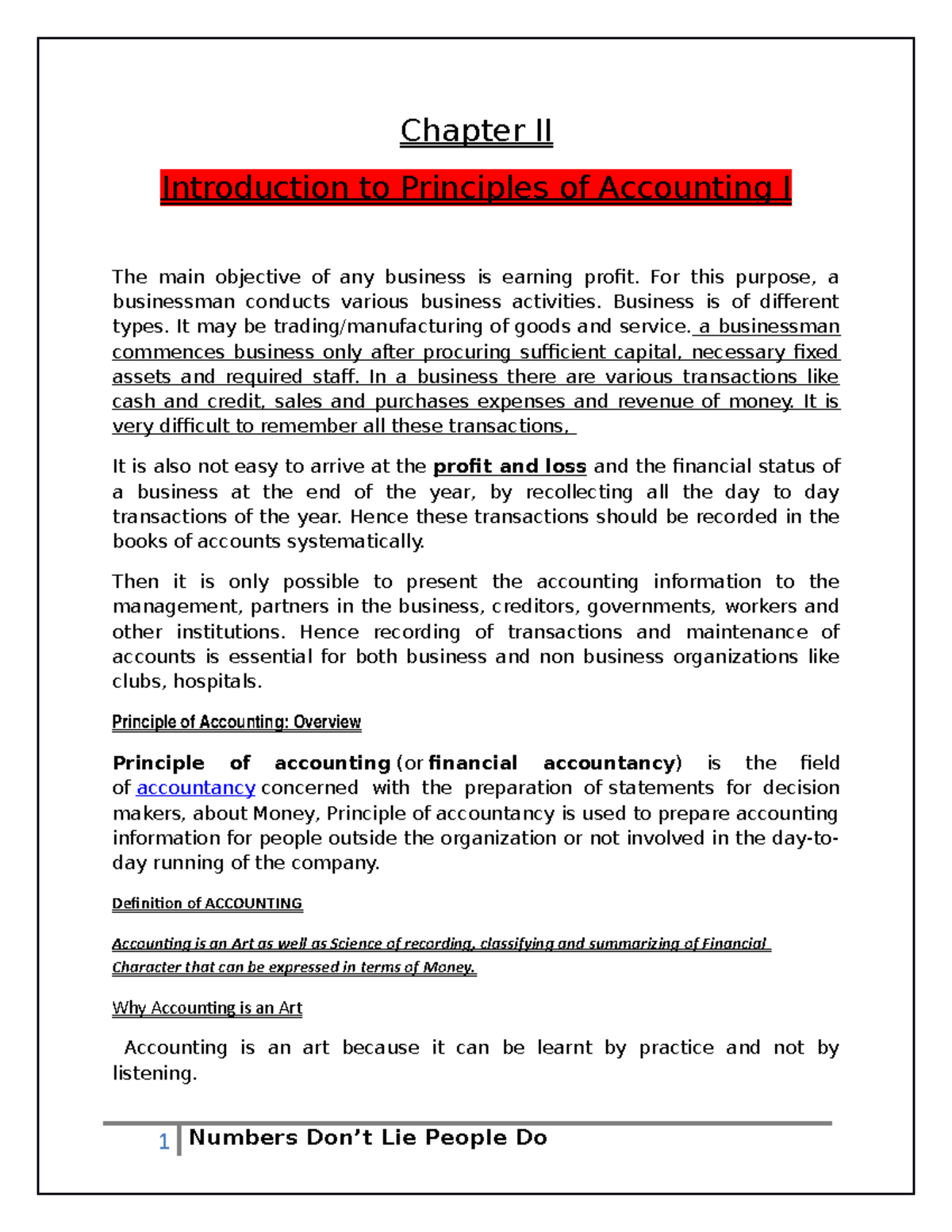 Chapter II - Chapter II Introduction to Principles of Accounting I The ...