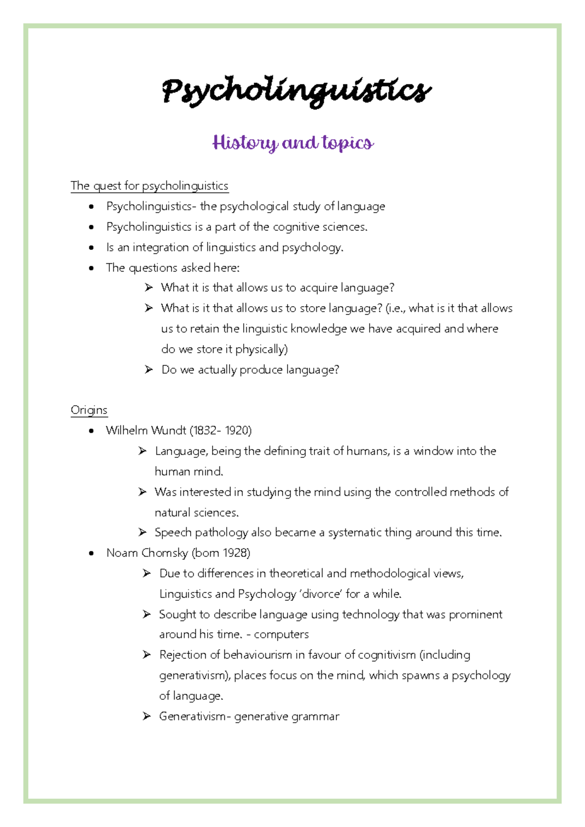 Psycholinguistics- week 1 - Psycholinguistics History and topics The ...