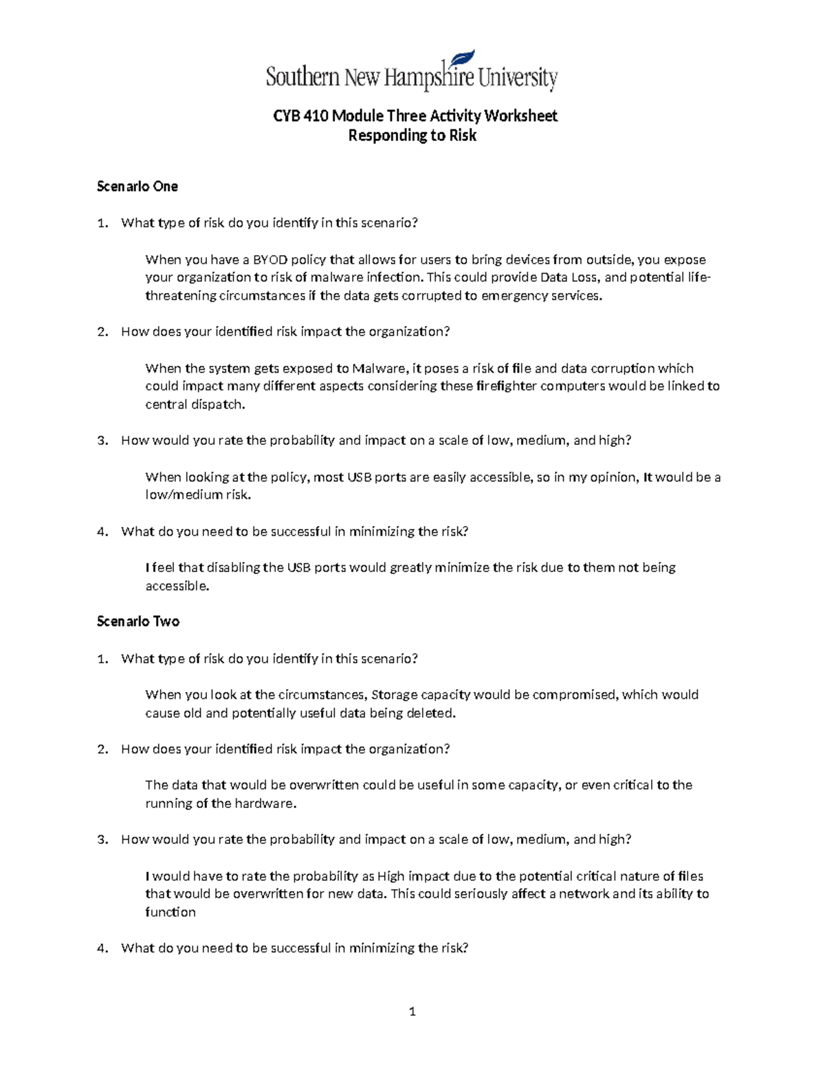 CYB 410 Module Three Activity Worksheet Travis - CYB 410 Module Three ...