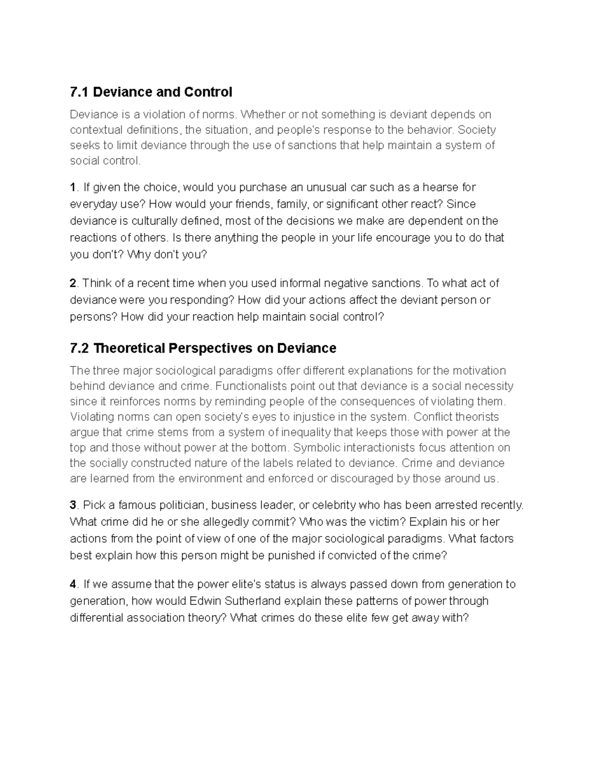 Chapters 7 9 Short Answer Questions With Summaries 7 Deviance And