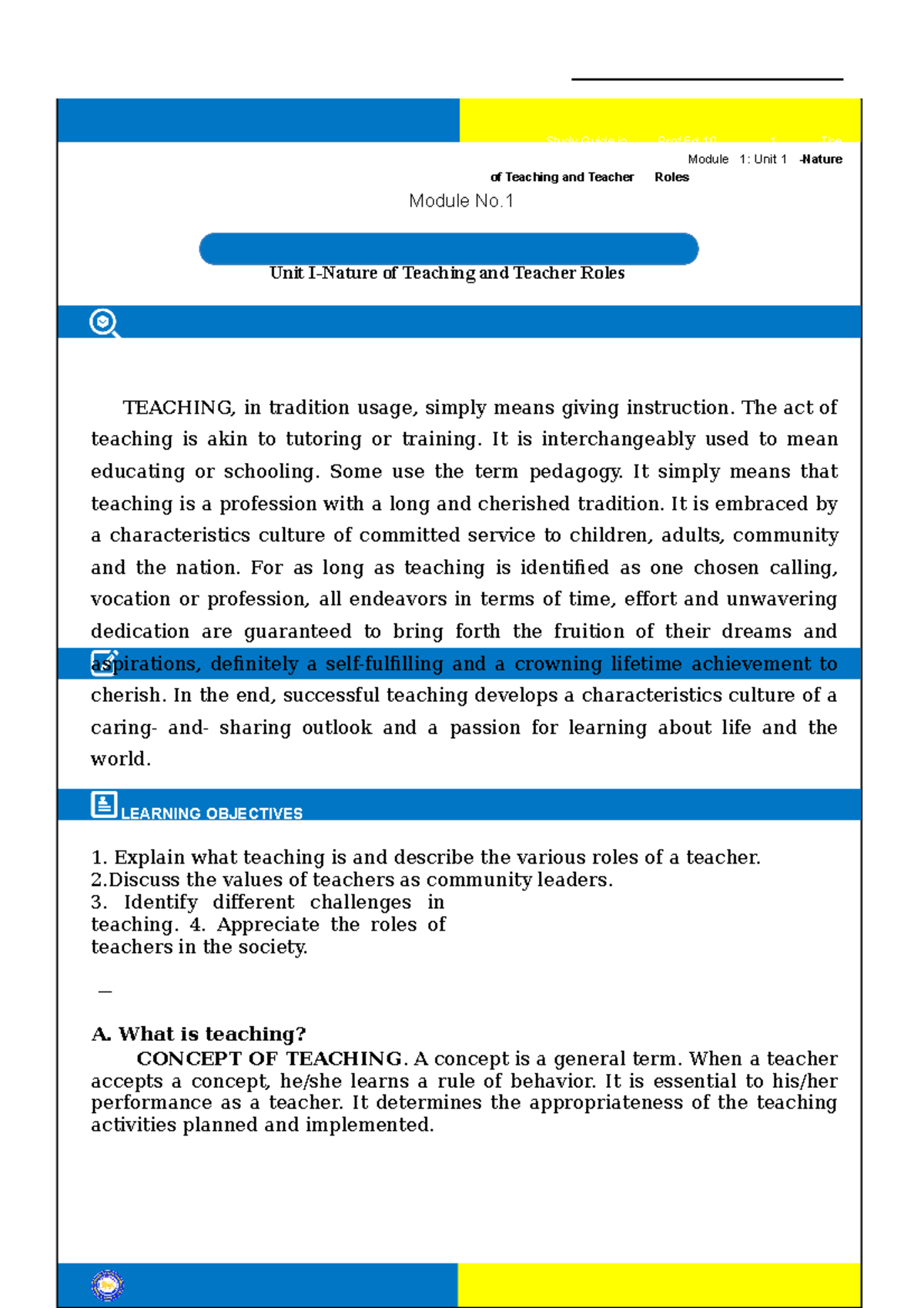 Prof. Ed. 101 Study Guide 1 - Study Guide in Prof.Ed 1 - The Teaching ...